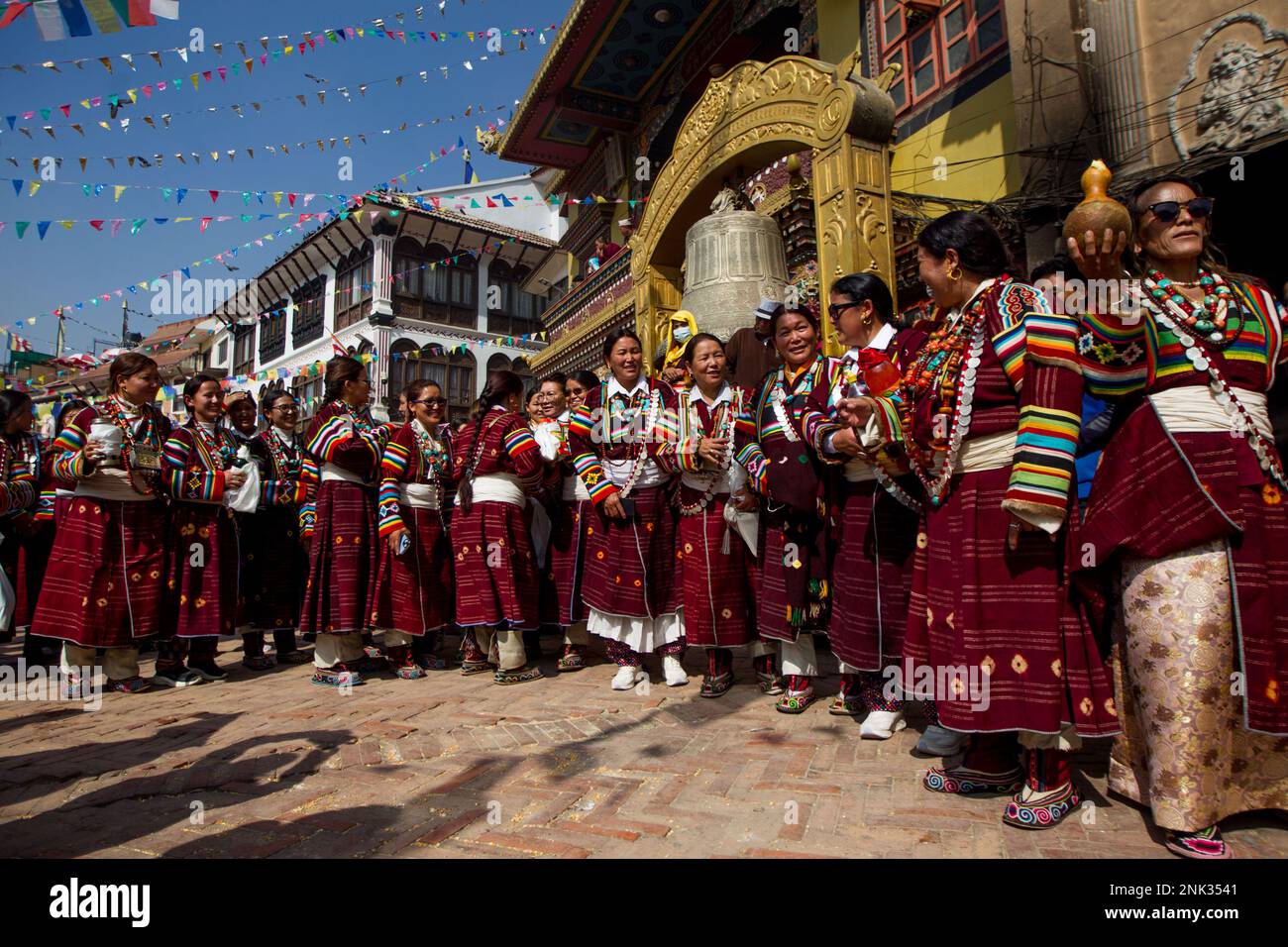 Kathmandu, Nepal. 23rd Feb, 2023. Women in traditional attire are seen ...