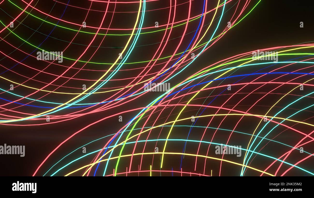 Rainbow -colored light -emitted curved complex, dramatic, modern and ...