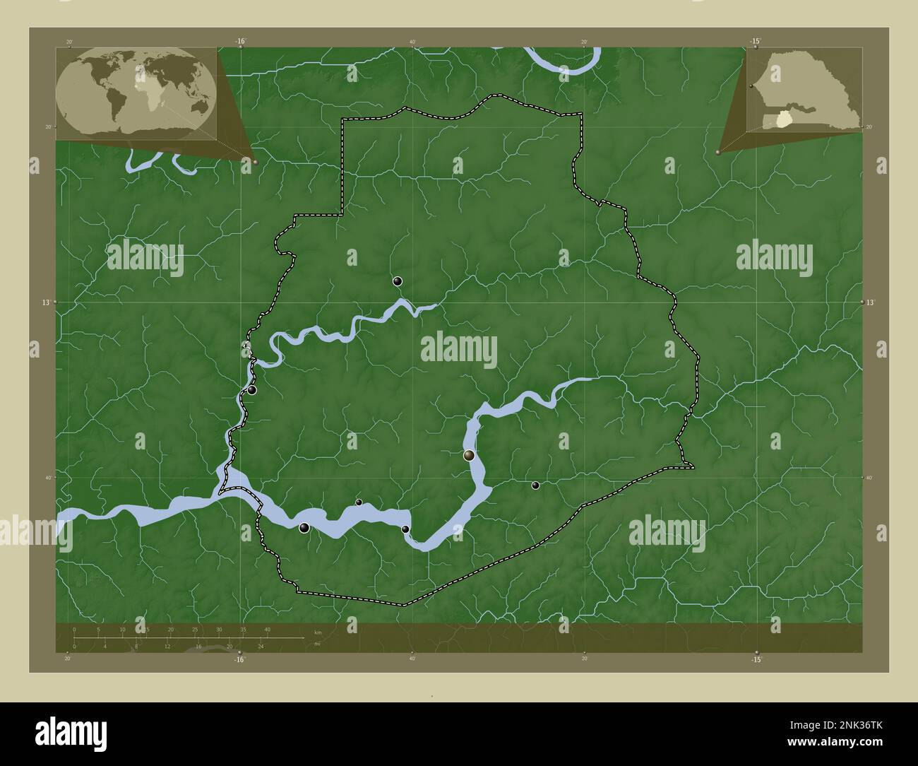 Sedhiou, region of Senegal. Elevation map colored in wiki style with ...