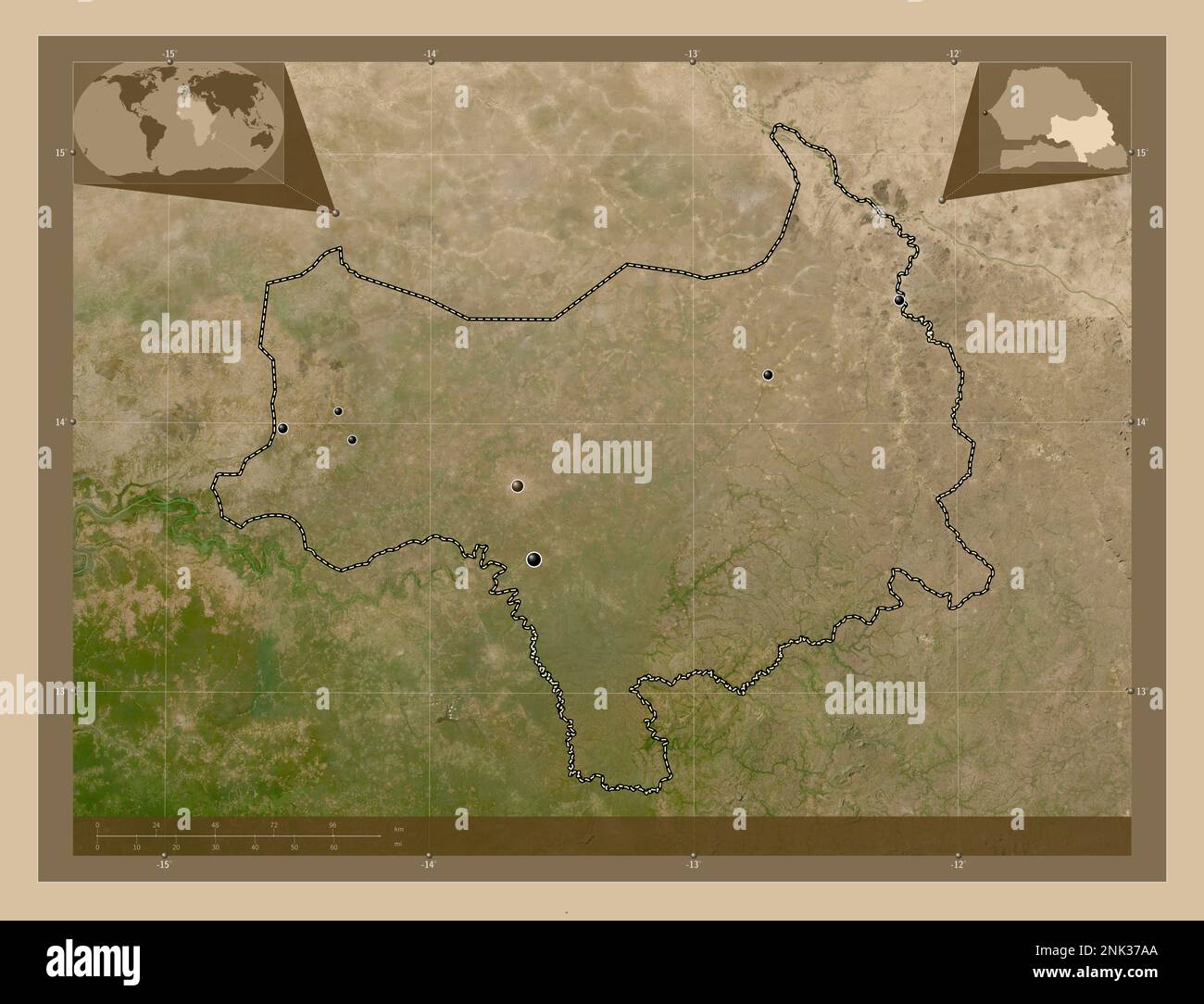 Tambacounda, region of Senegal. Low resolution satellite map. Locations ...