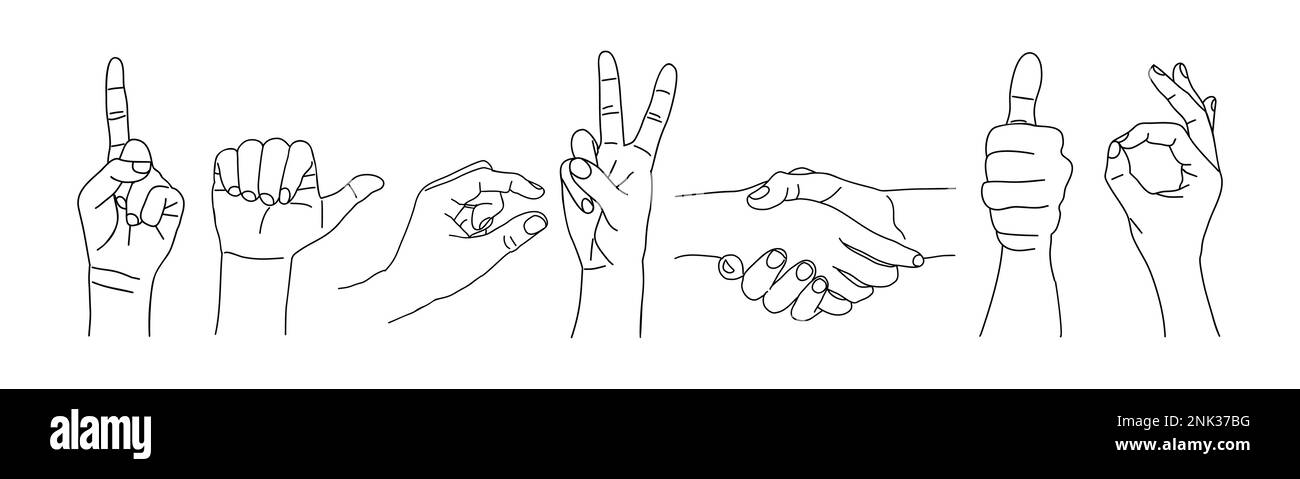 Different hand gestures set line art drawing Stock Vector Image & Art - Alamy