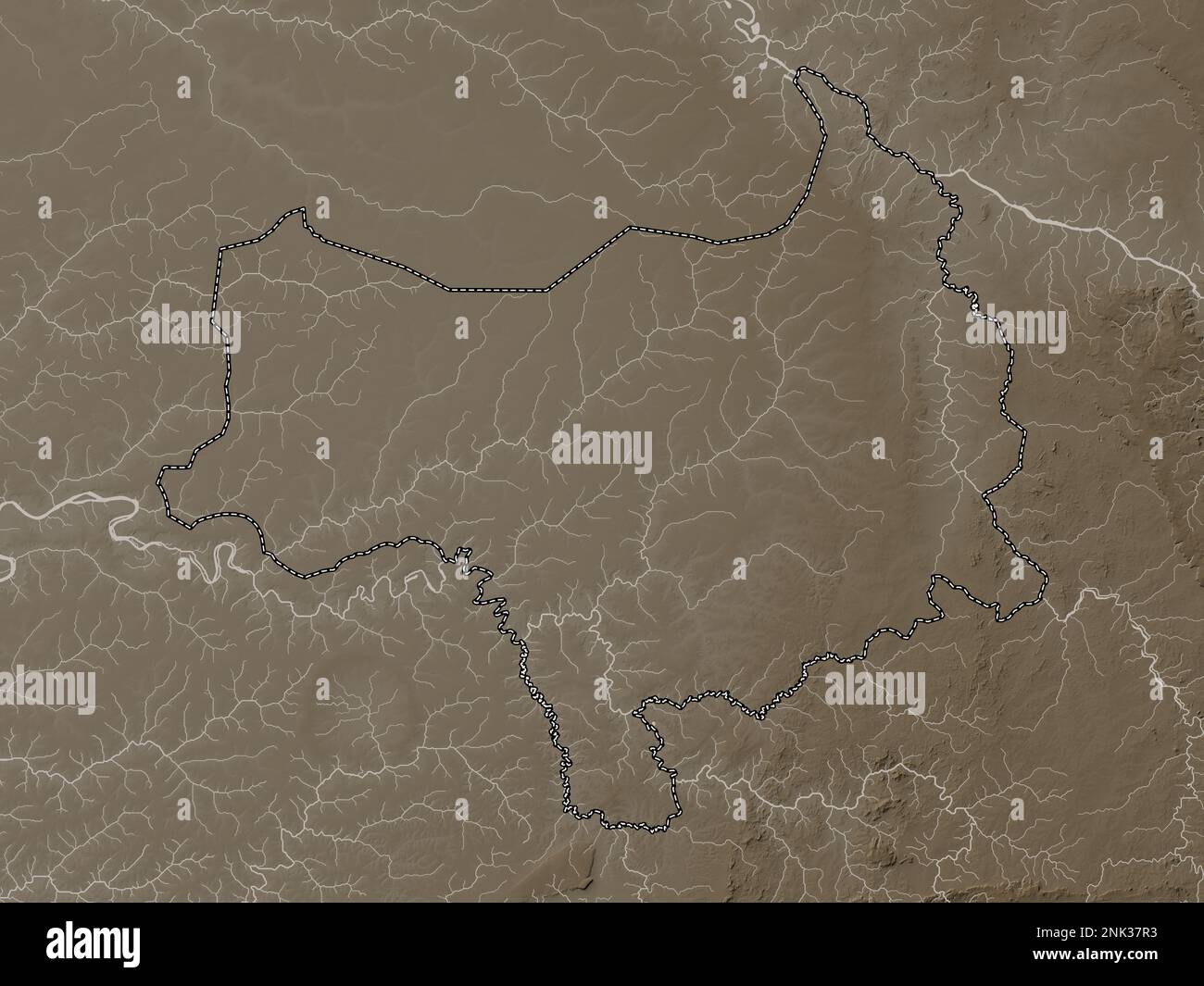 Tambacounda, region of Senegal. Elevation map colored in sepia tones ...