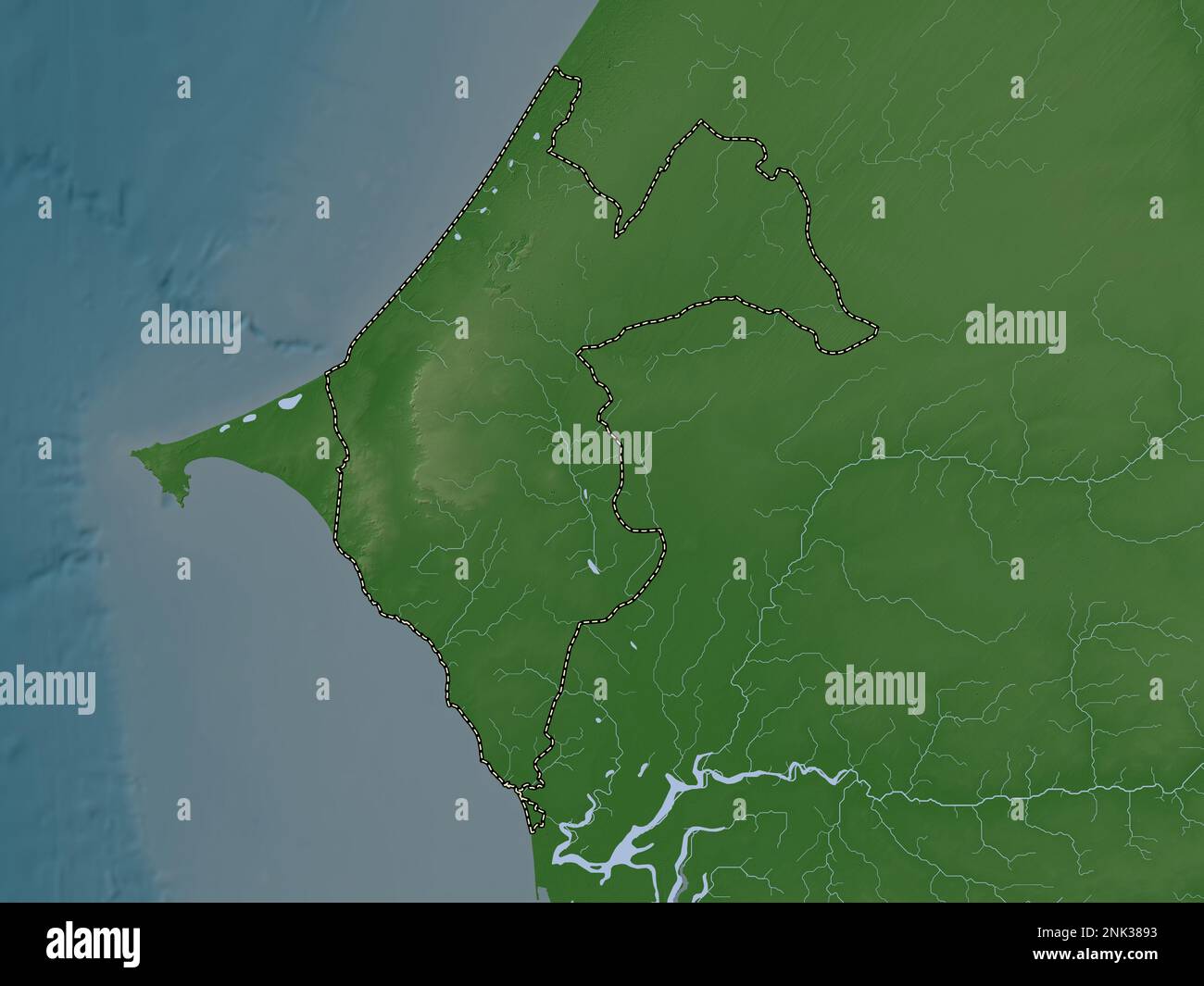 Thies, region of Senegal. Elevation map colored in wiki style with ...