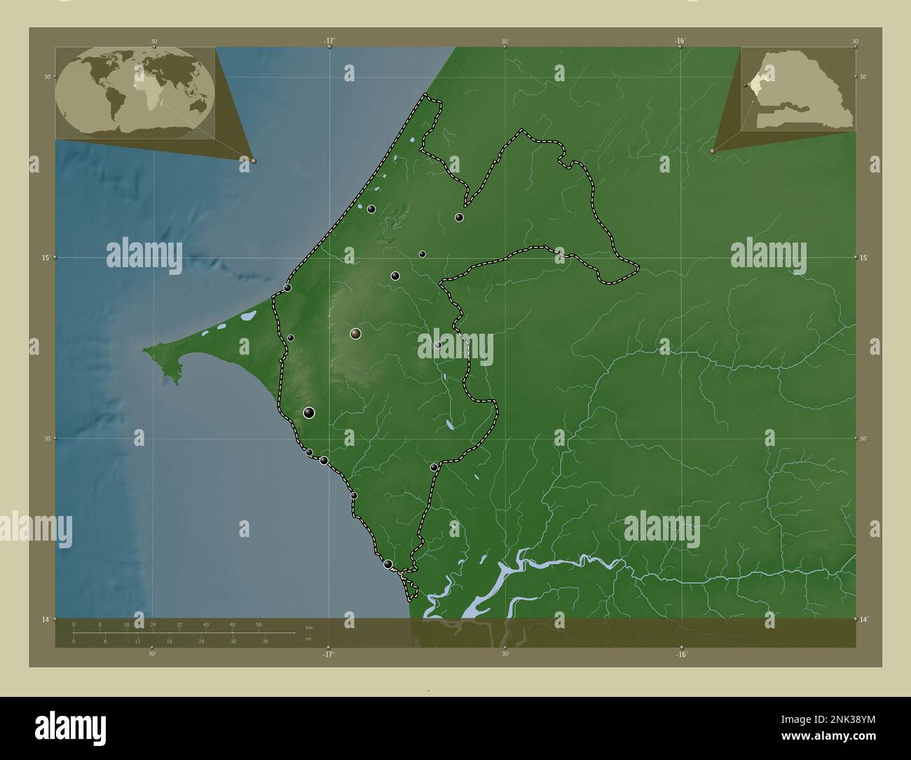 Thies, region of Senegal. Elevation map colored in wiki style with ...