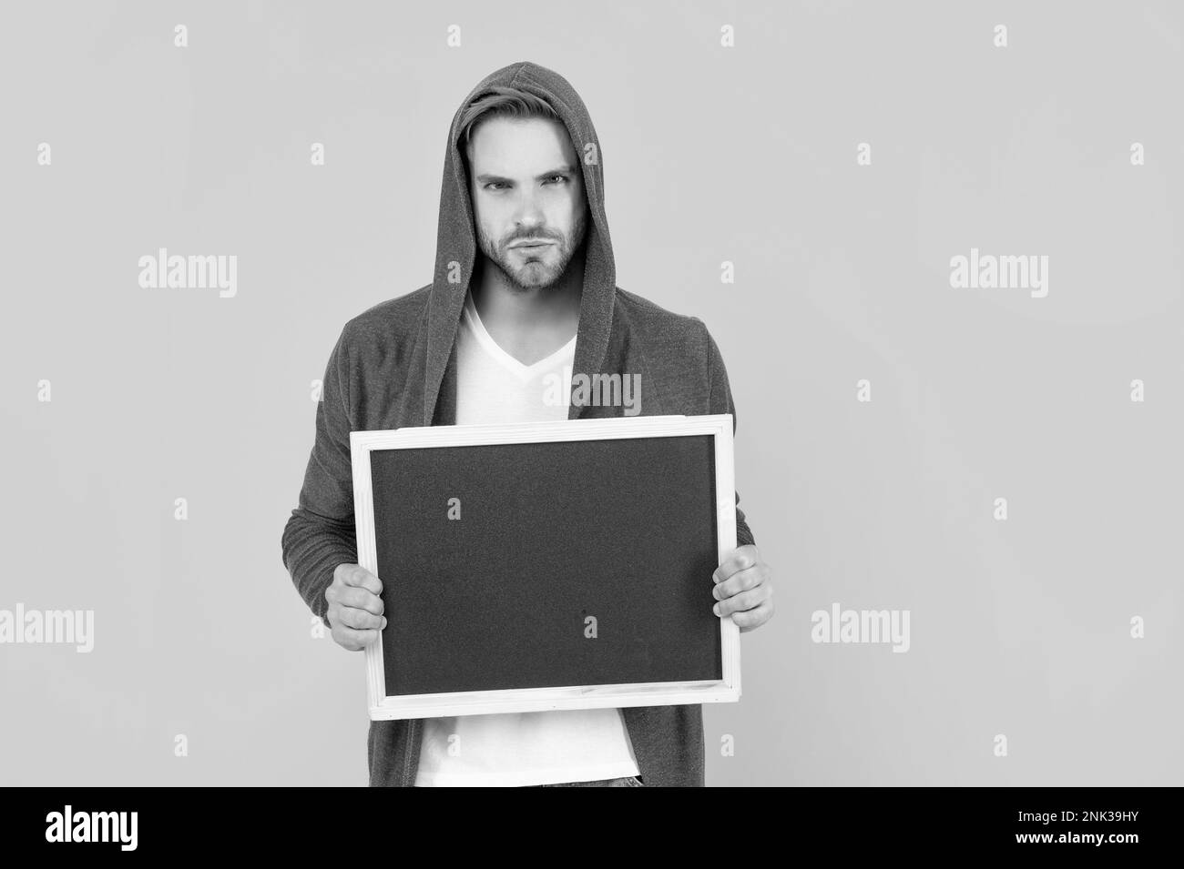 guy make announcement. male behind chalkboard. place for useful ...