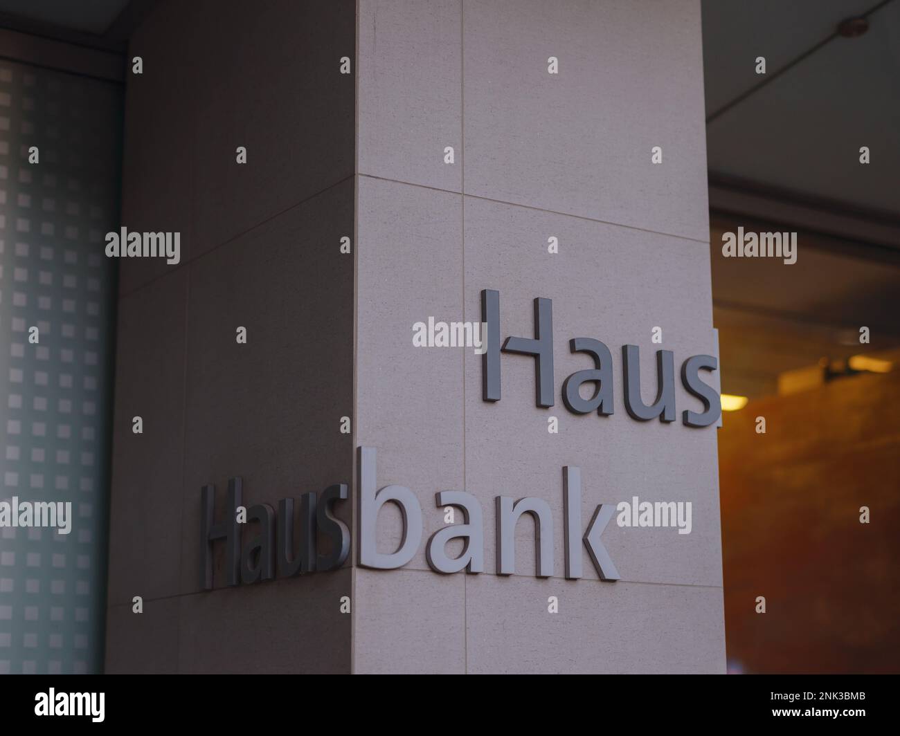 Munich, Germany - August 4, 2022 : facade with logo of HausBank ...