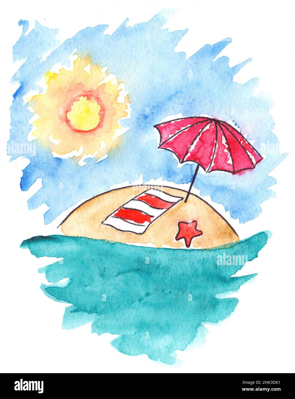 Summer sun beach sand sea ocean vacation isolated Stock Photo - Alamy