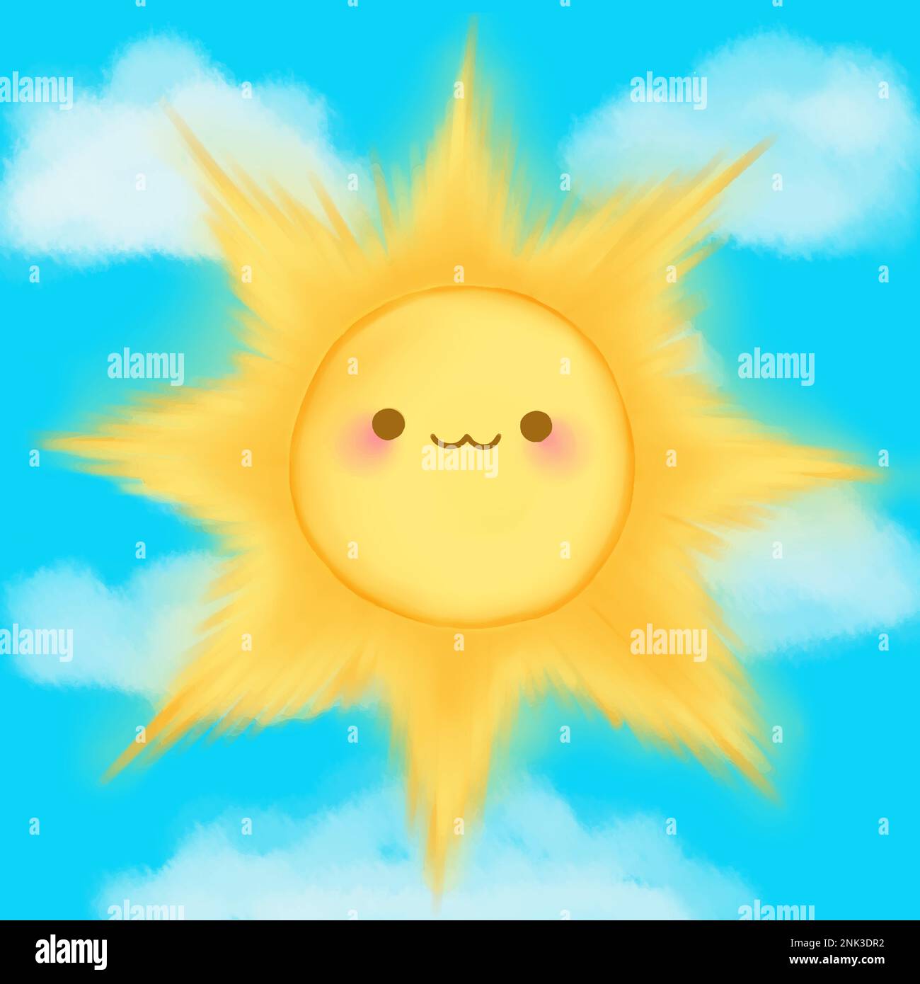 Cute cartoon smiling sun clouds sky kawaii anime manga Stock Vector ...