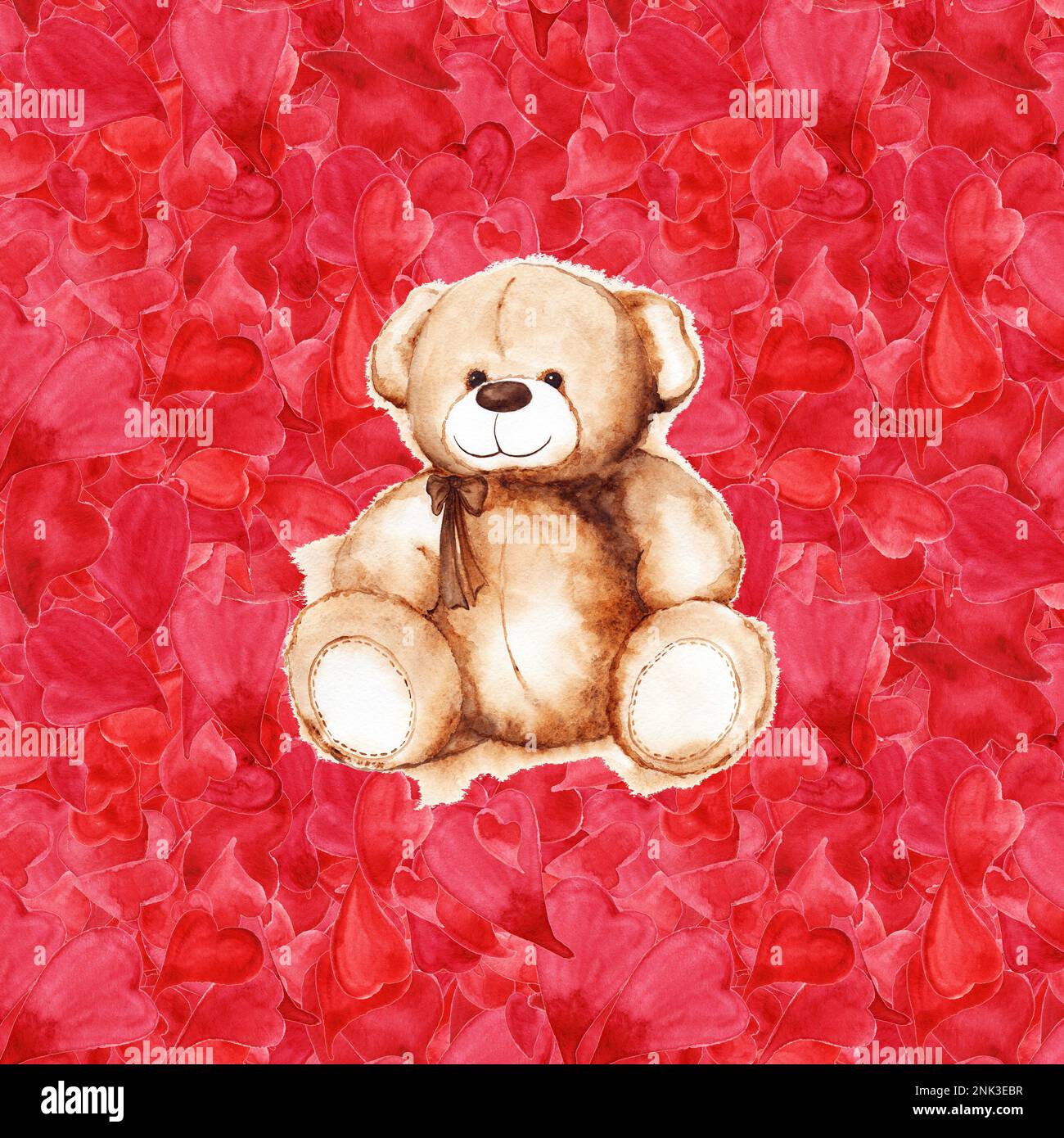 Watercolor teddy bear heart Saint Valentine's day card Stock Photo - Alamy