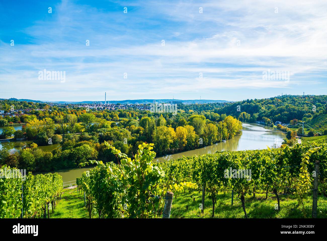 Germany, Stuttgart aerial panorama view max eyth see lake water neckar ...