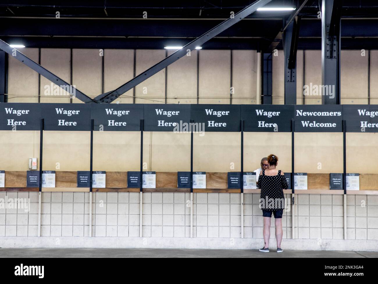 A woman places her bets in the main grandstand concourse before the ...