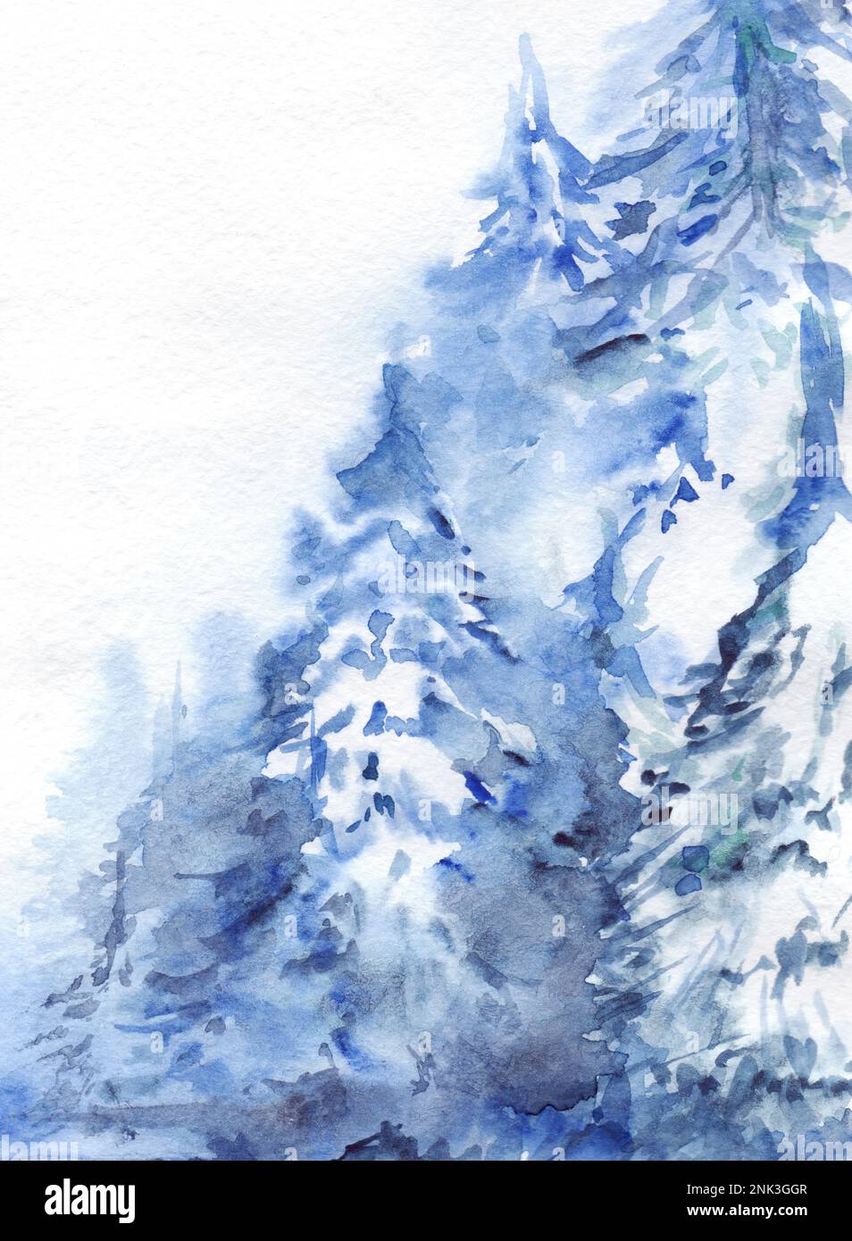 Watercolor winter snowy pine wood forest landscape Stock Photo - Alamy