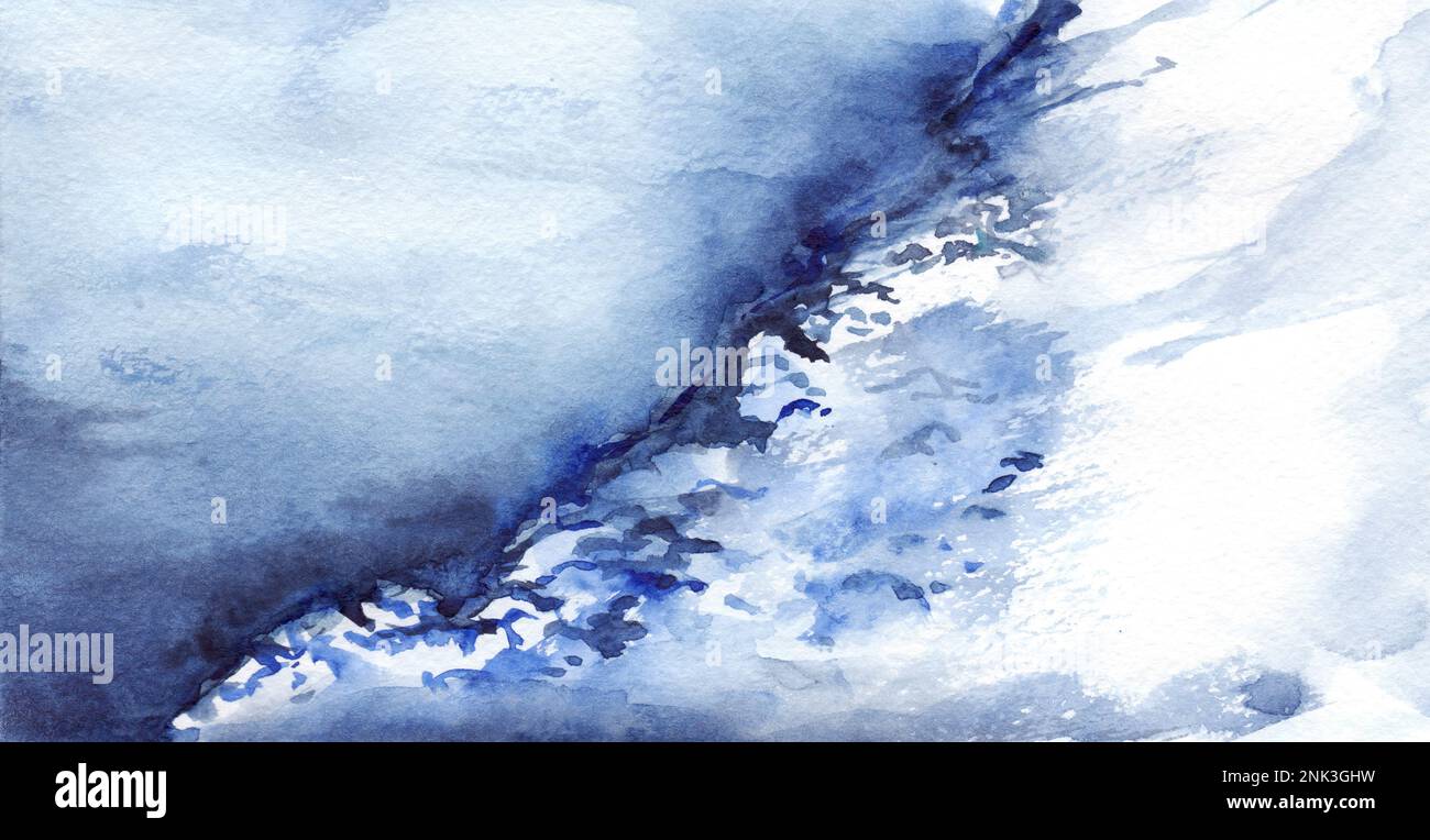 Watercolor winter ice snow frozen lake landscape Stock Photo - Alamy