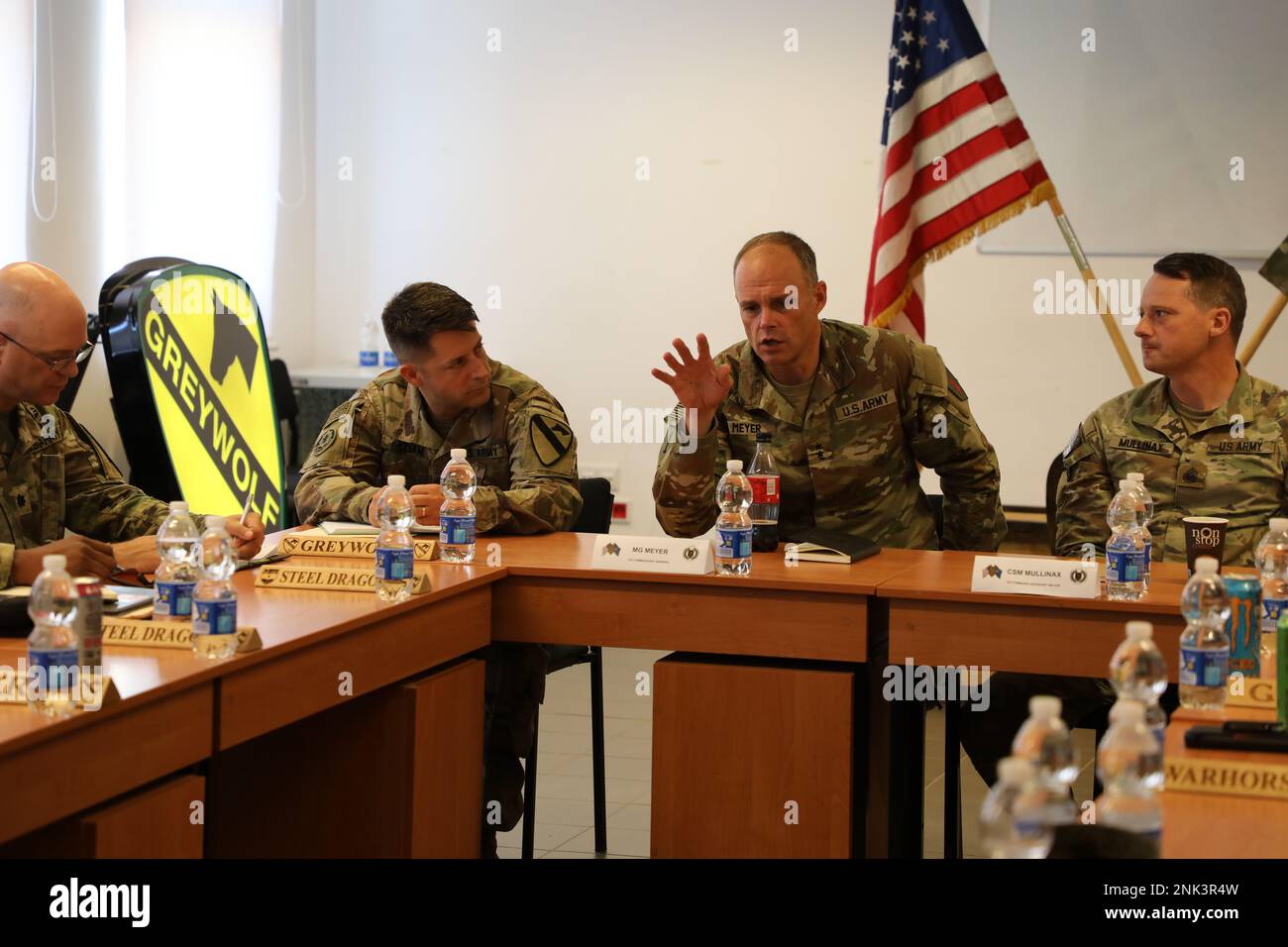Maj. Gen. John V. Meyer III, 1st Infantry Division commanding general met with Col. John Gilliam ...