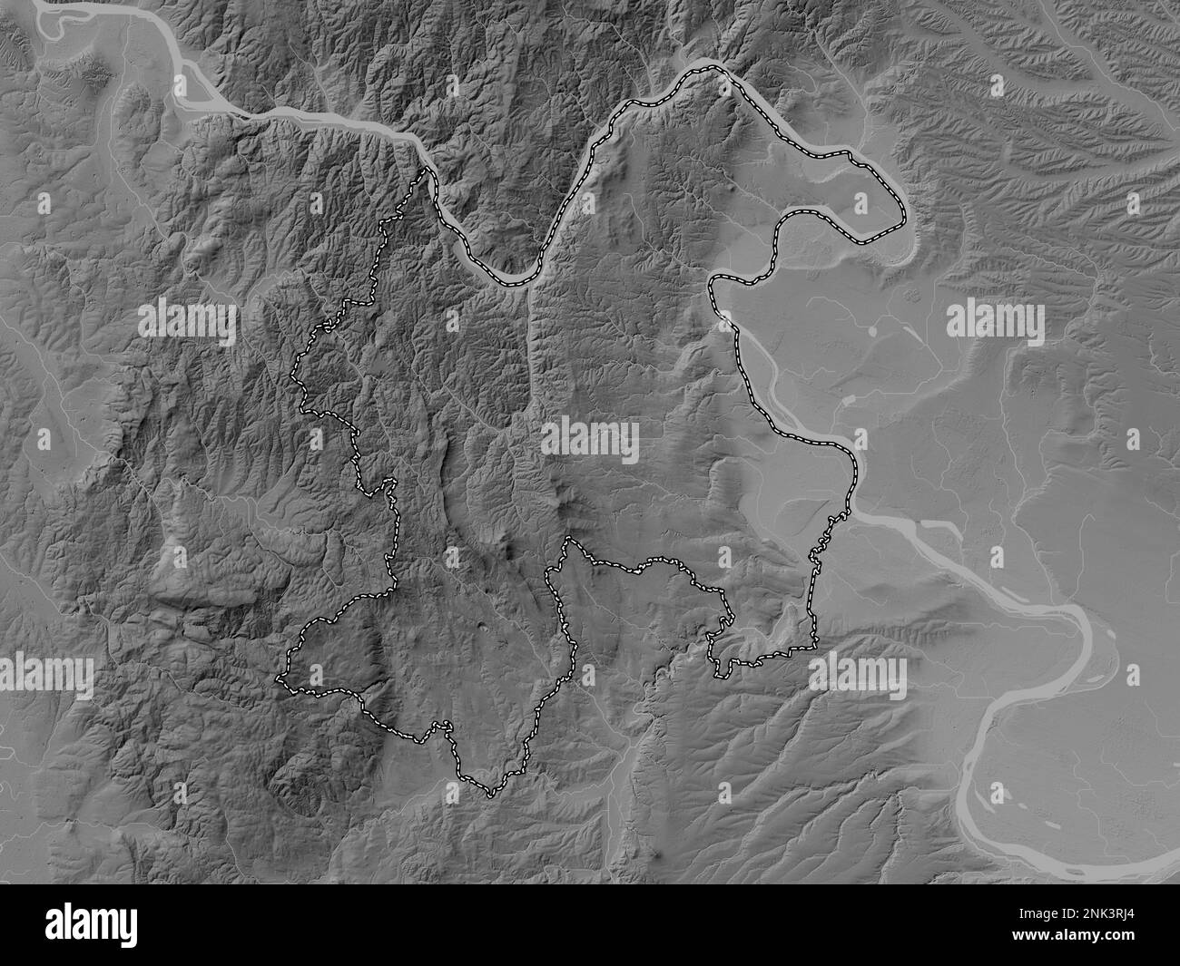 Borski, district of Serbia. Grayscale elevation map with lakes and ...