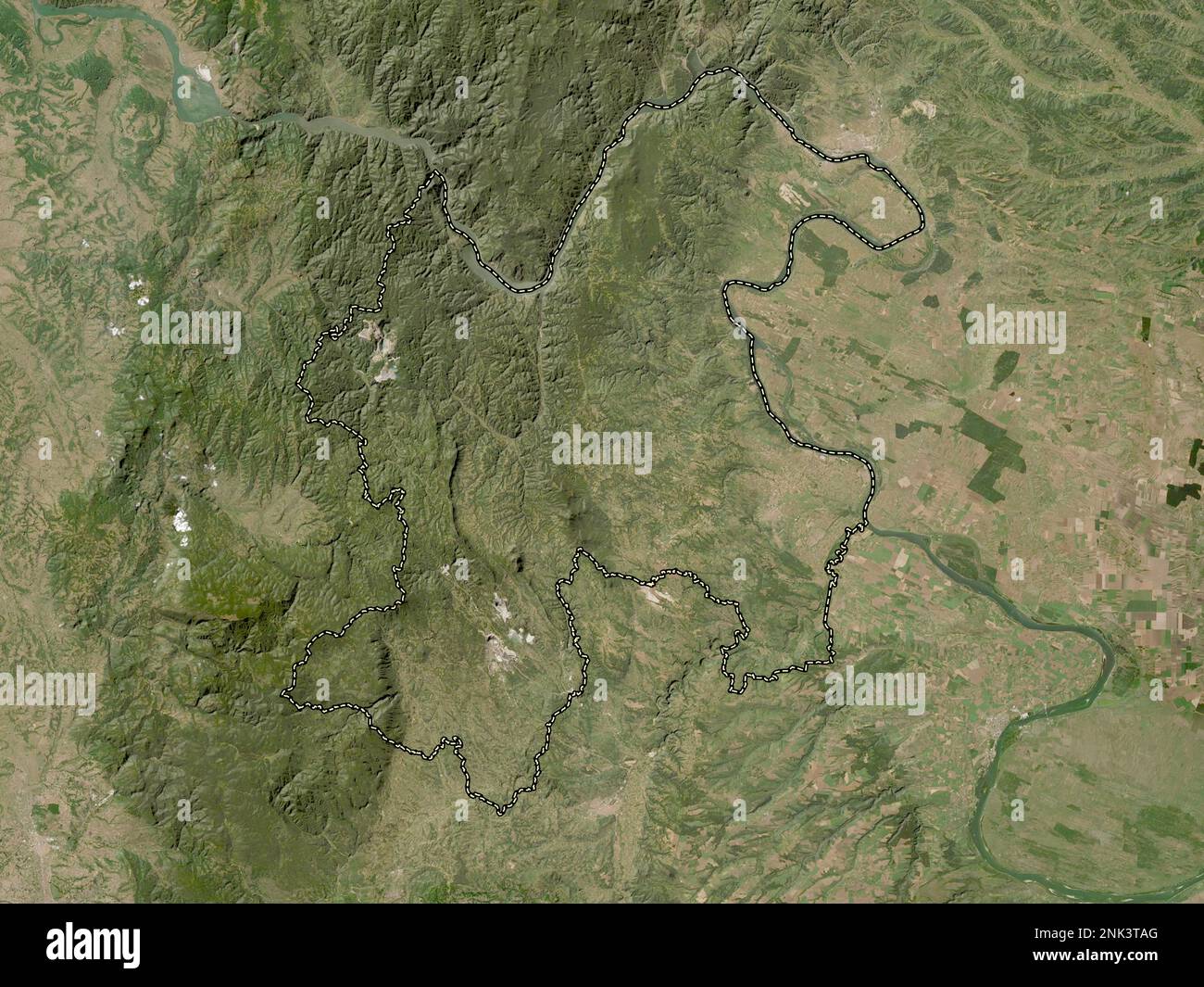 Borski, district of Serbia. Low resolution satellite map Stock Photo ...
