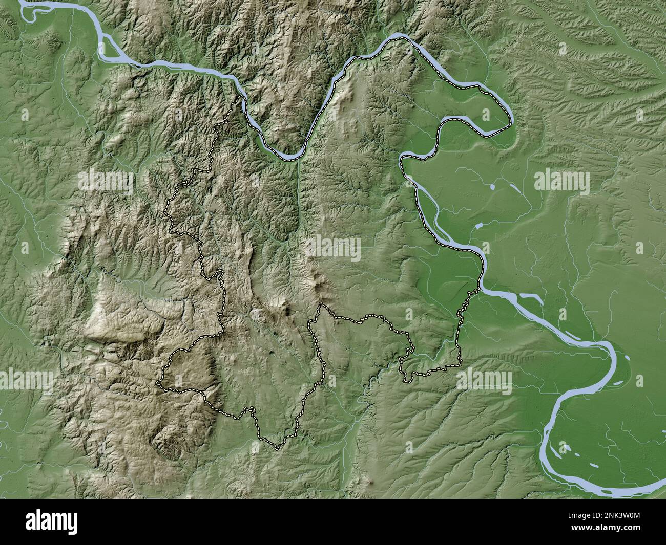 Borski, district of Serbia. Elevation map colored in wiki style with ...