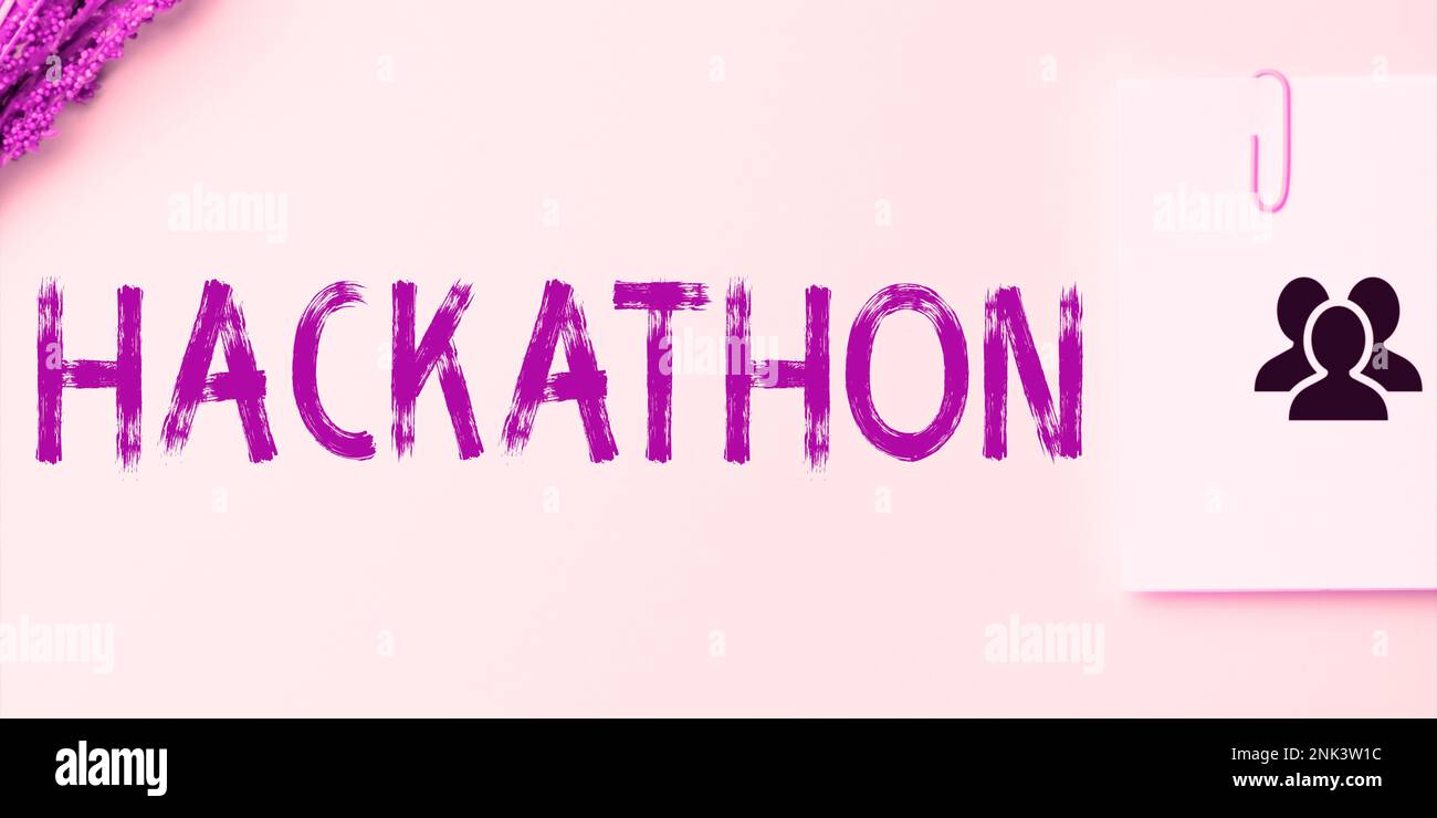 Text caption presenting Hackathon. Business overview event where large ... Text caption presenting Hackathon. Business overview event where large ...