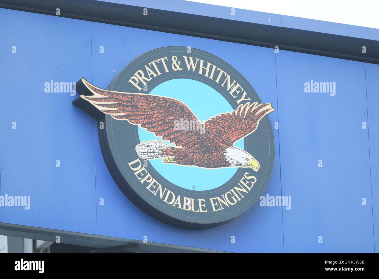 EAST HARTFORD, CT - MAY 28: A close-up view of the Pratt & Whitney logo ...