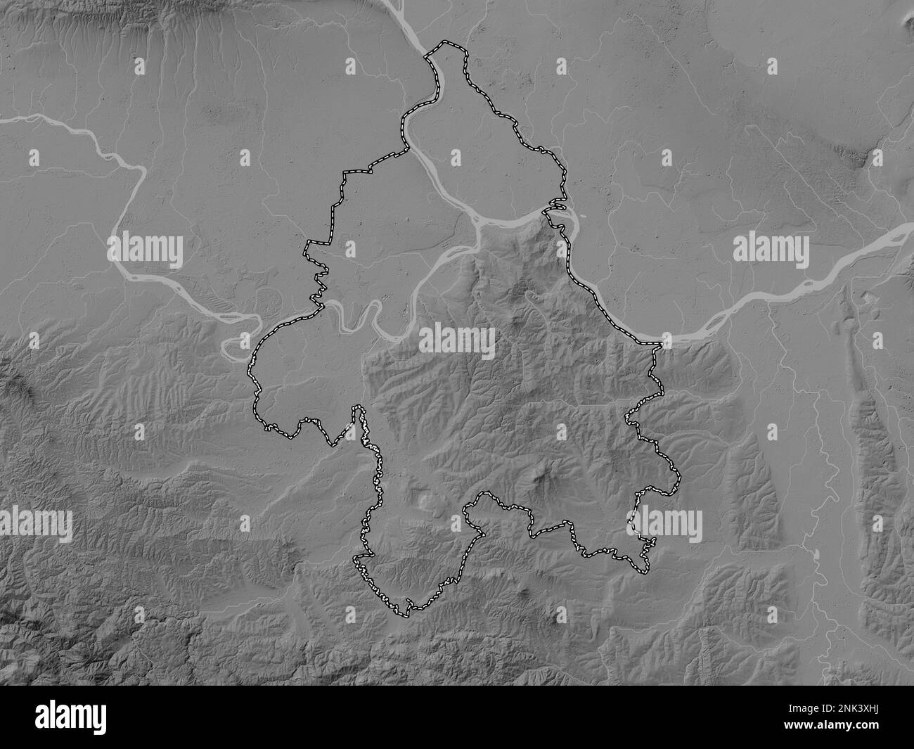 Grad Beograd, city of Serbia. Grayscale elevation map with lakes and ...