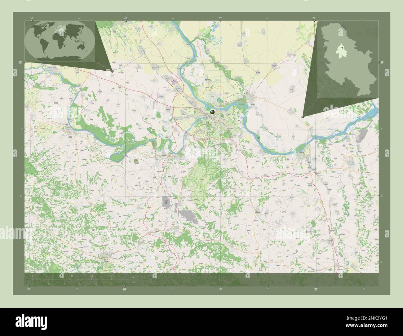 Grad Beograd, city of Serbia. Open Street Map. Corner auxiliary ...