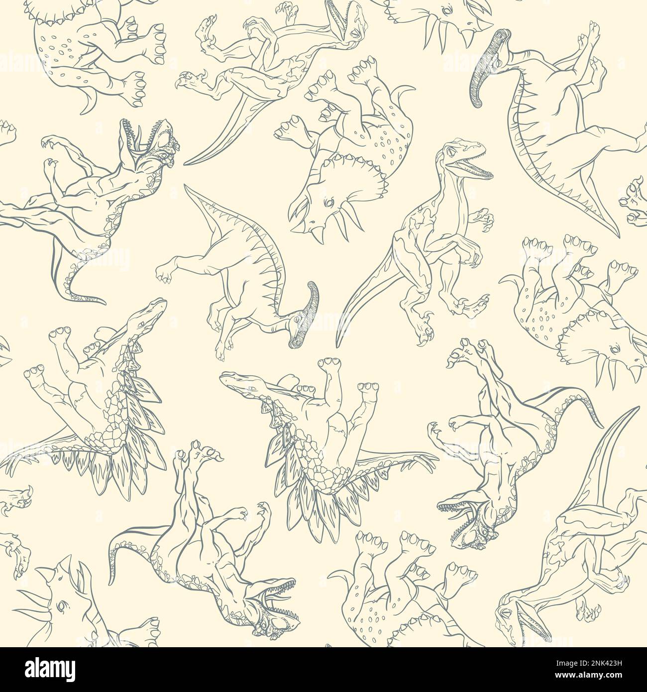 Linear pattern of realistic dinosaurs to decorate a kids book. Vector ...