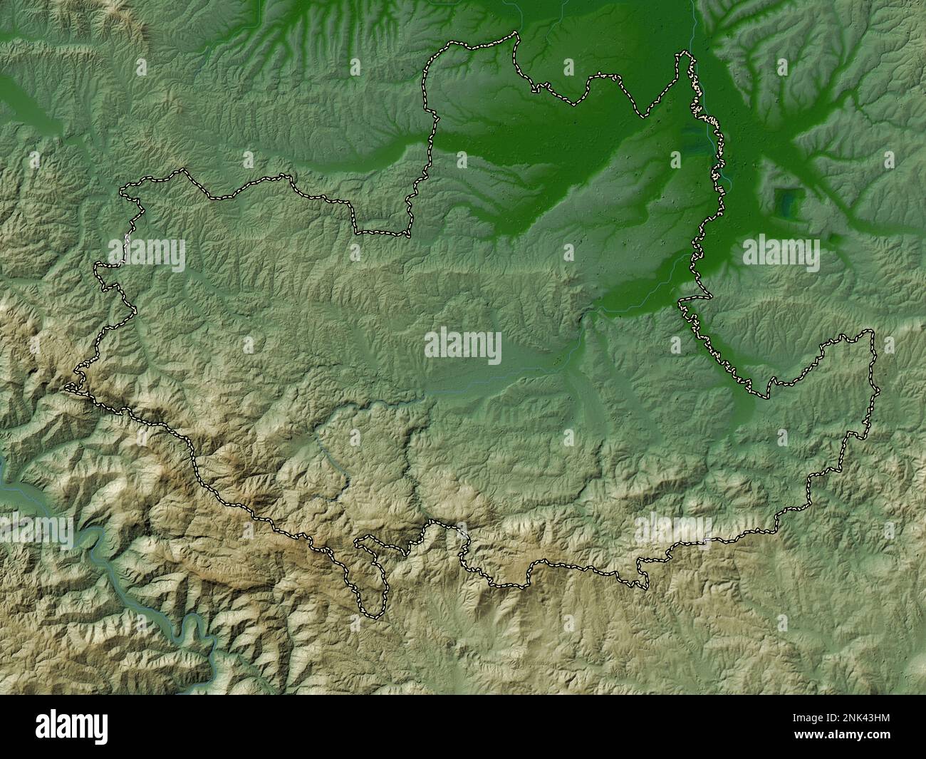 Kolubarski, district of Serbia. Colored elevation map with lakes and ...
