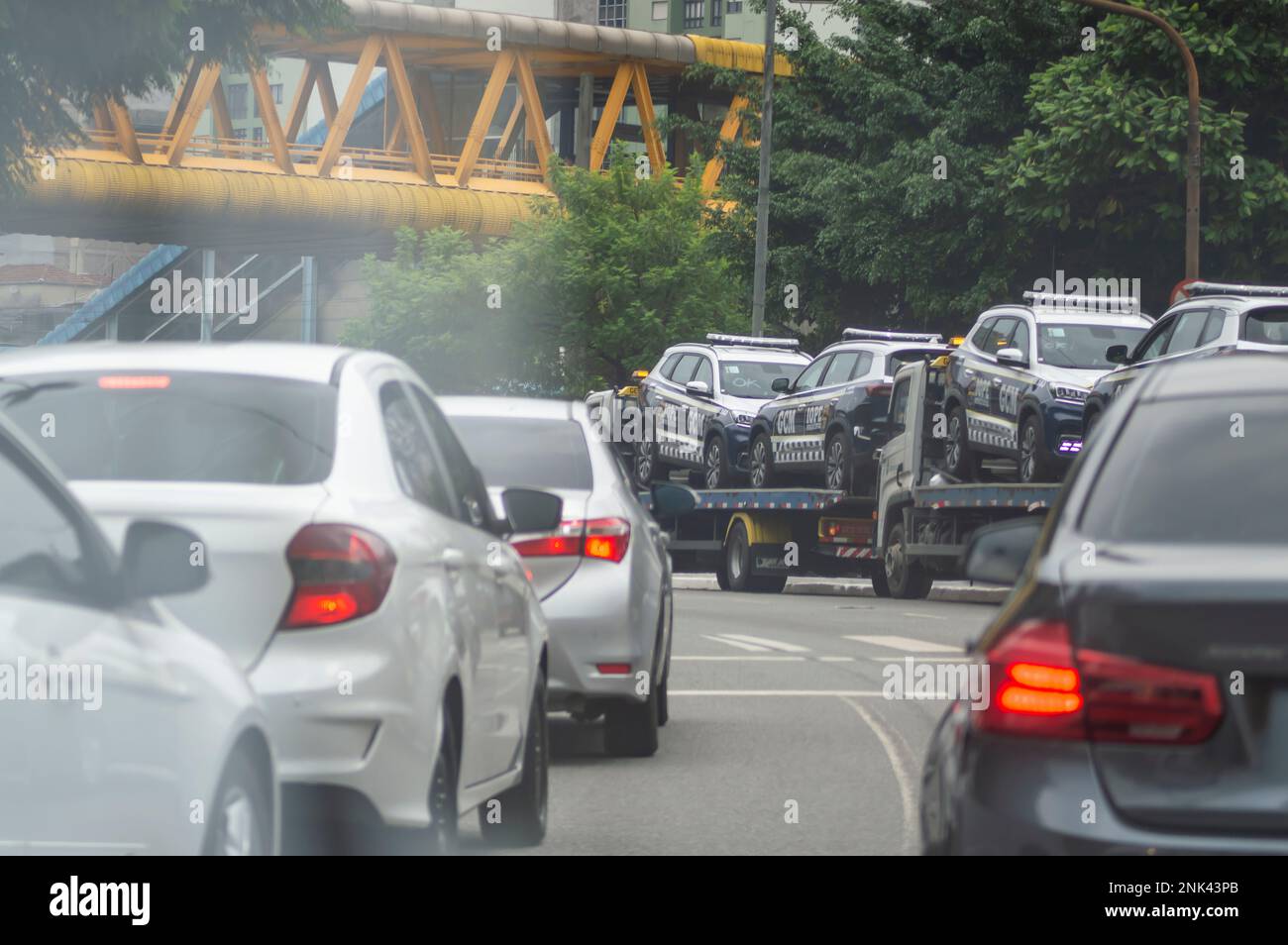 Saõ paulo-sp,brasil-february 22,2023 Police cars in traffic being ...