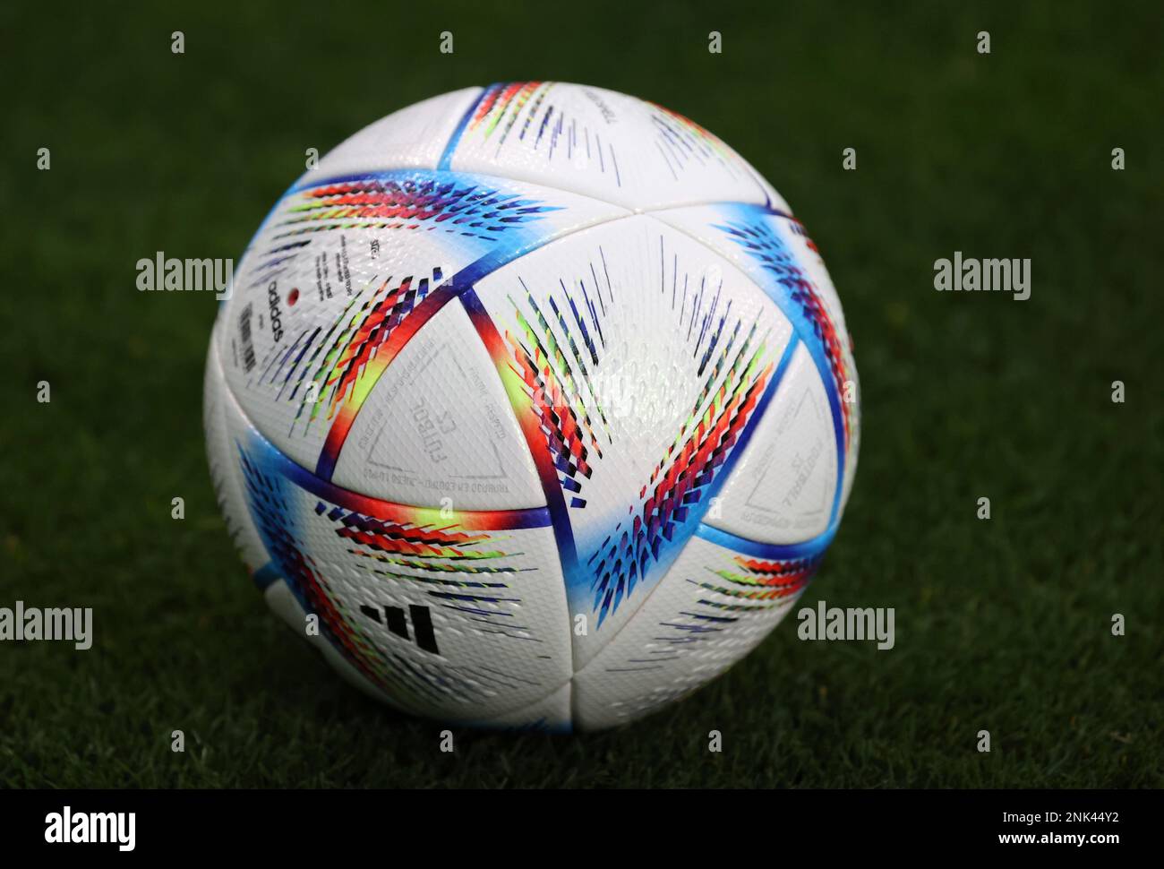 An official ball for Qatar World Cup AL RIHLA of adidas is pictured at ...