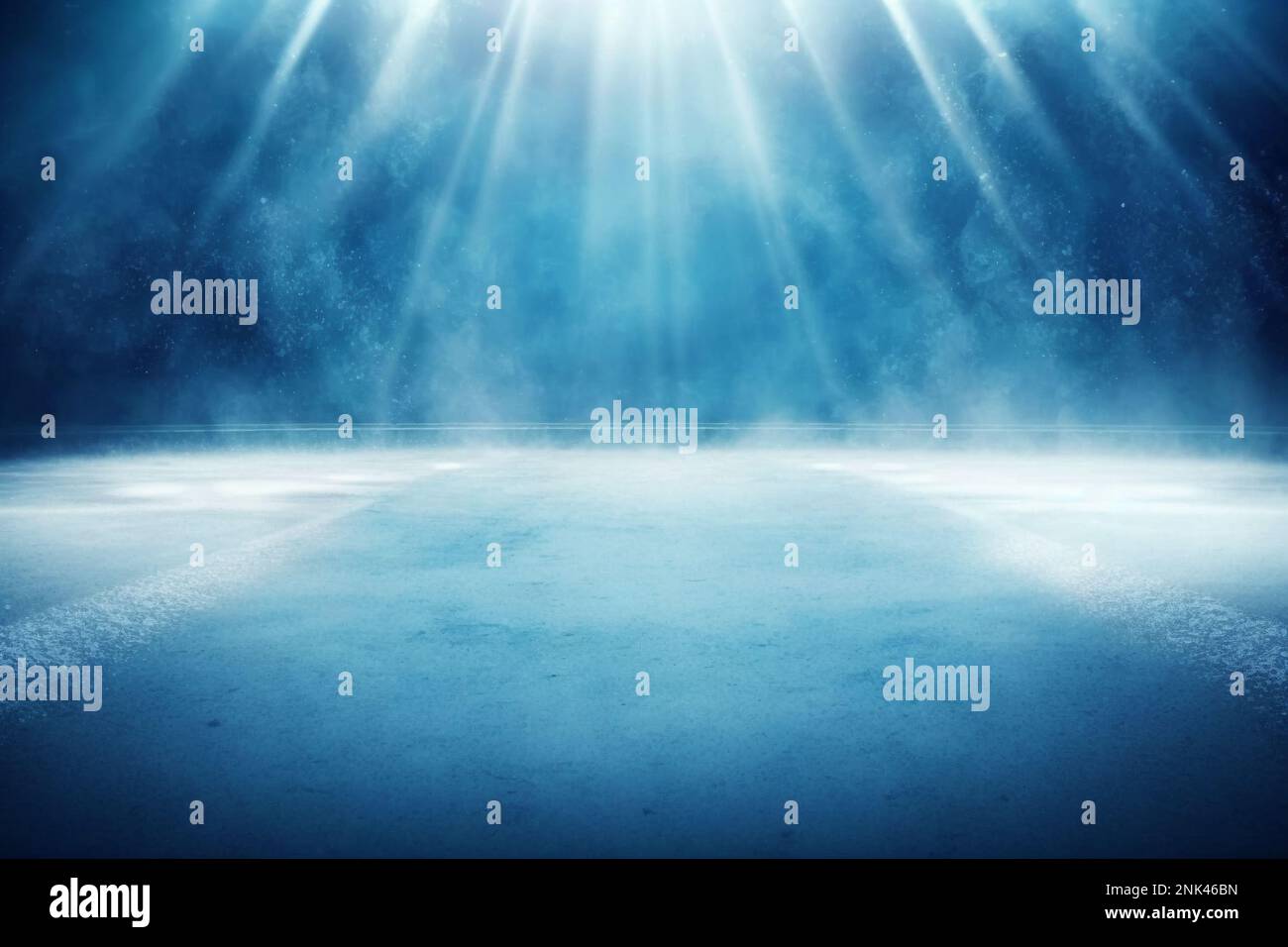 Snow and ice background.Empty ice rink illuminated by spotlights Stock ...