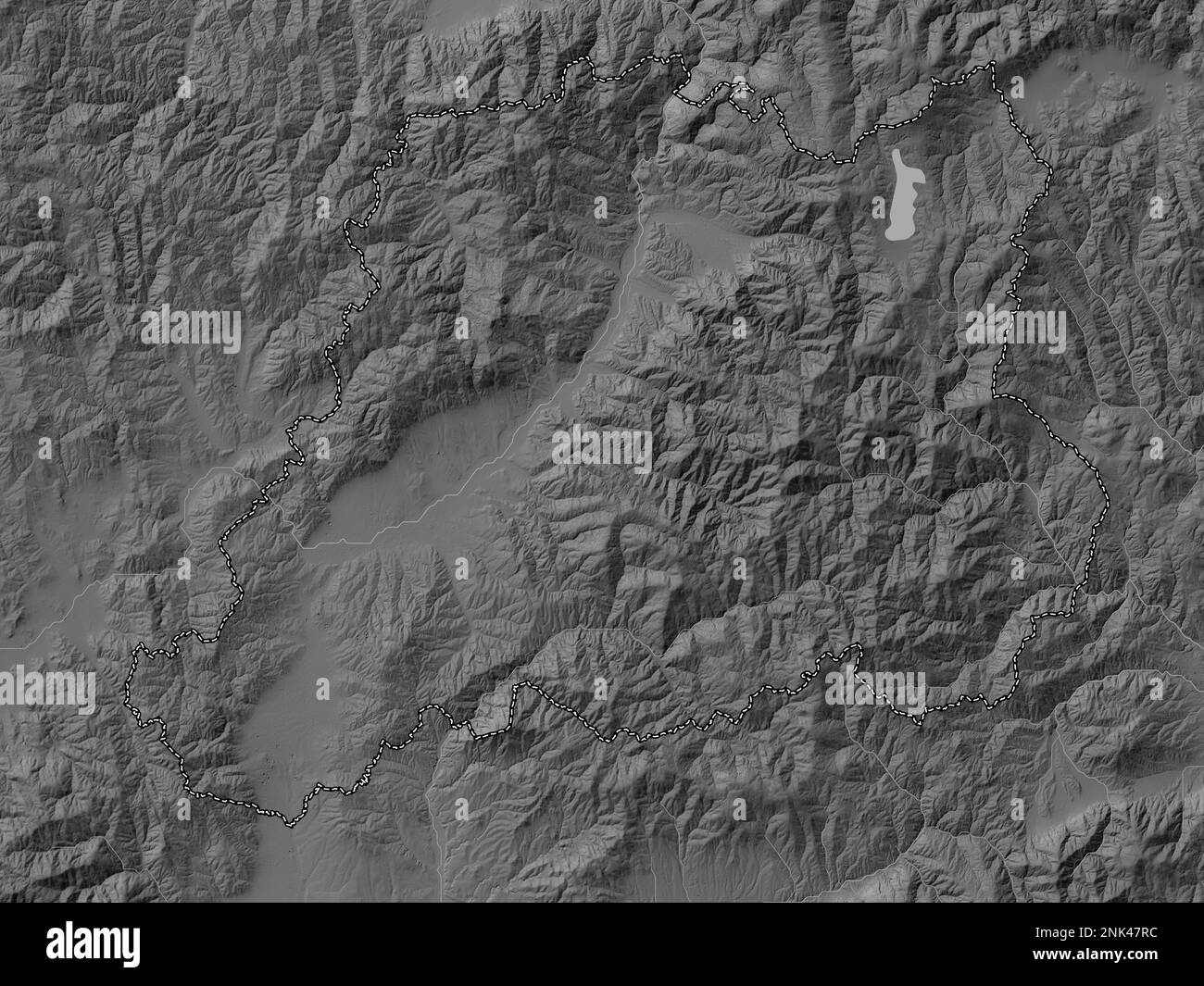 Pcinjski, district of Serbia. Grayscale elevation map with lakes and ...
