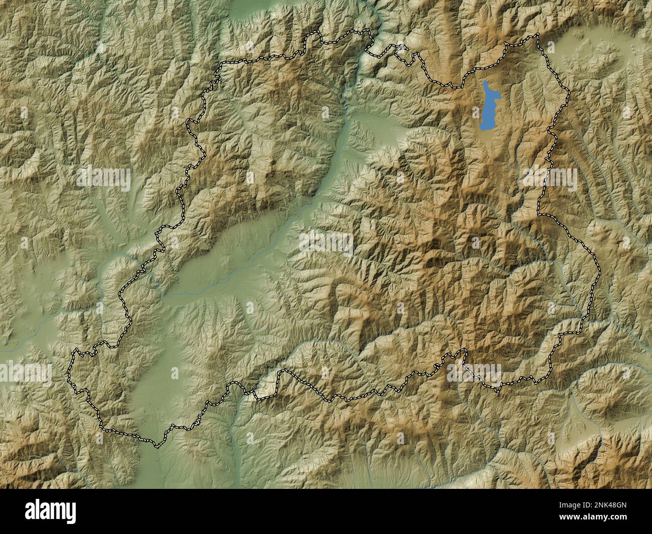 Pcinjski, district of Serbia. Colored elevation map with lakes and ...