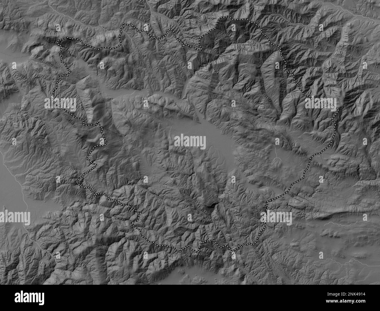Pirotski, district of Serbia. Grayscale elevation map with lakes and ...