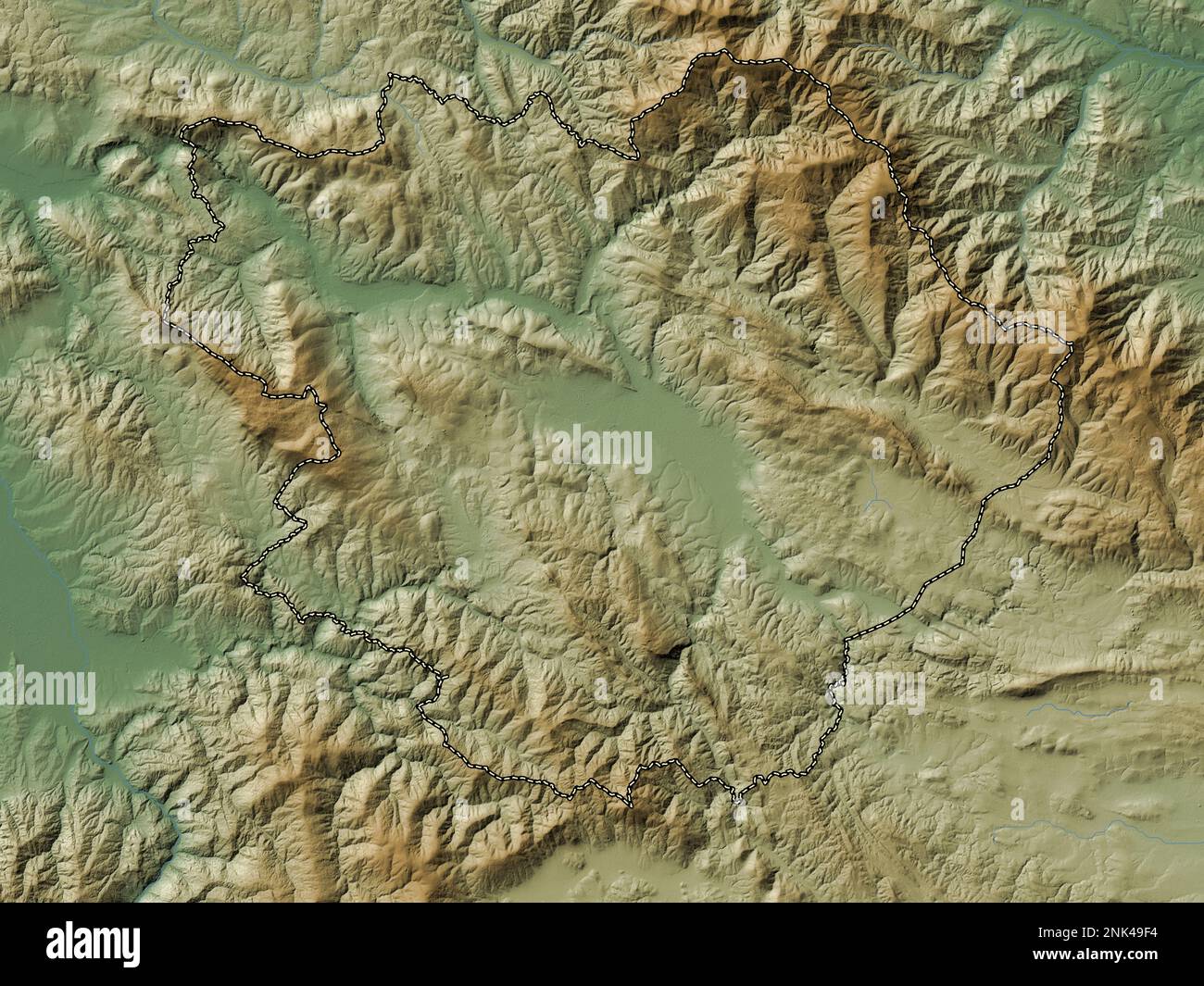 Pirotski, district of Serbia. Colored elevation map with lakes and ...