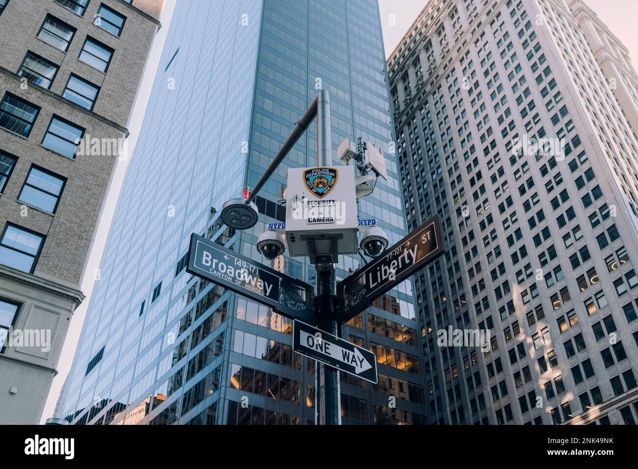 New York, USA - November 25, 2022: NYPD camera above street name signs ...