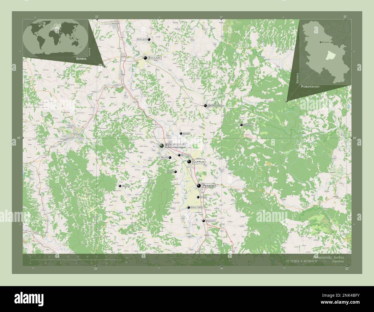Pomoravski, district of Serbia. Open Street Map. Locations and names of ...