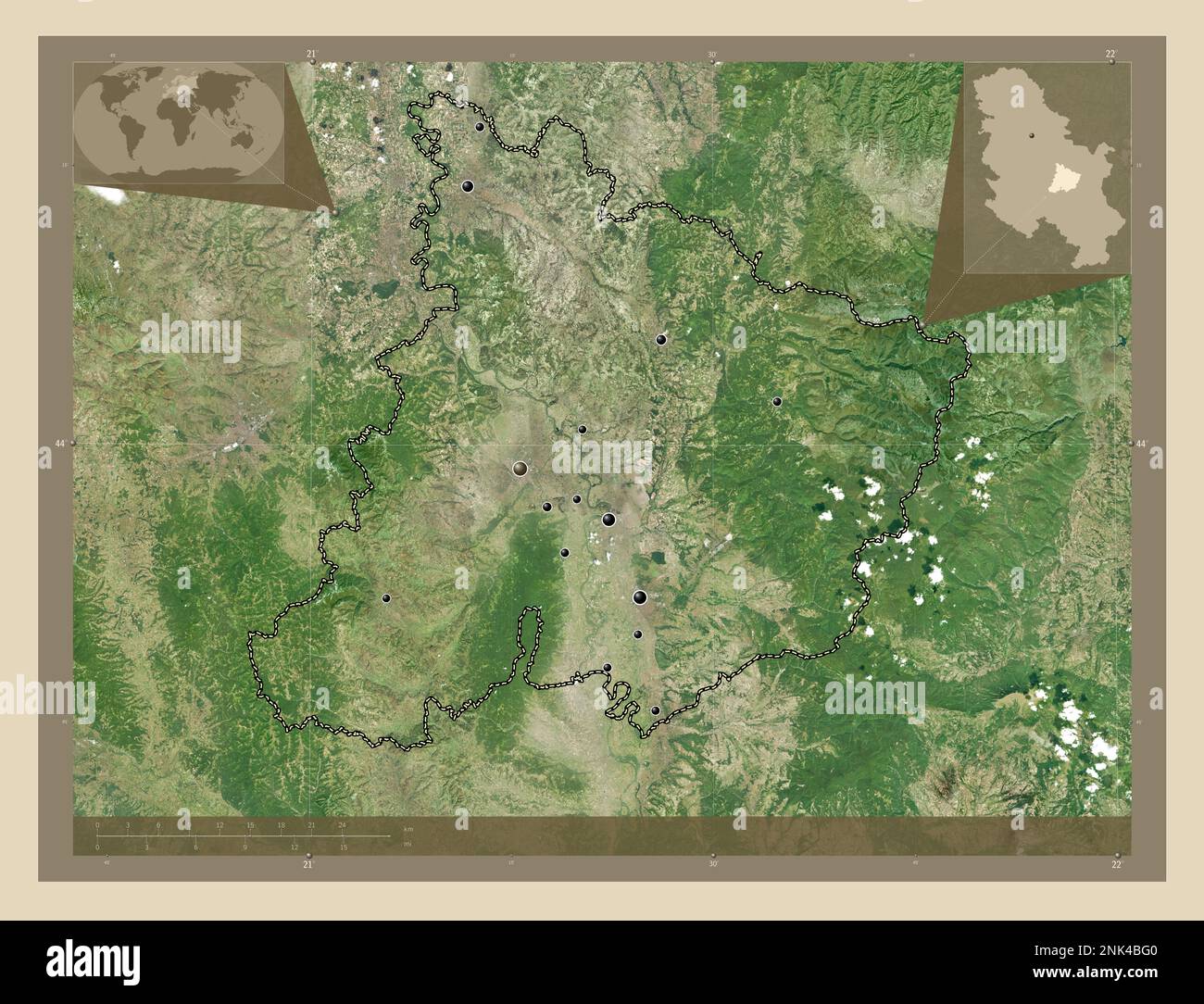 Pomoravski, district of Serbia. High resolution satellite map ...