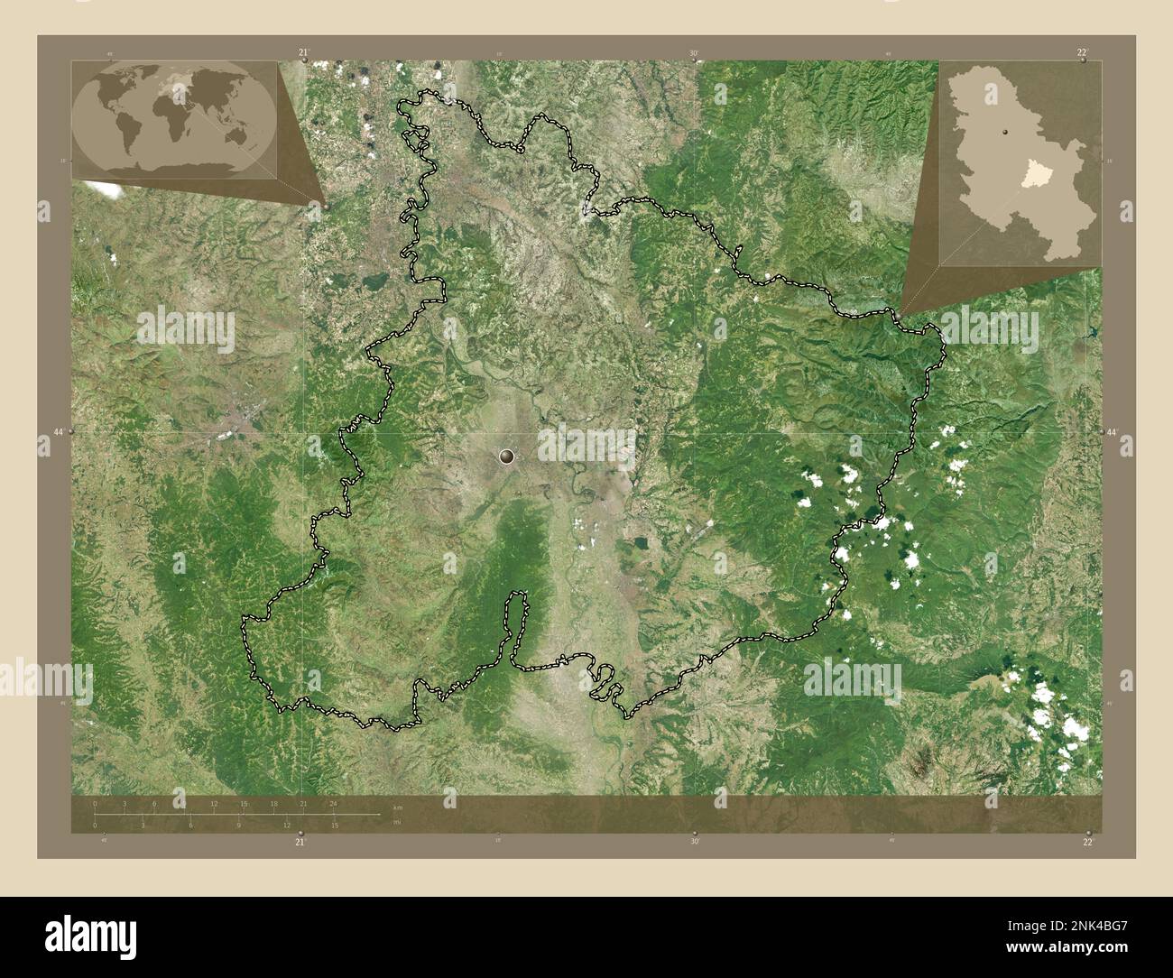 Pomoravski, district of Serbia. High resolution satellite map. Corner ...