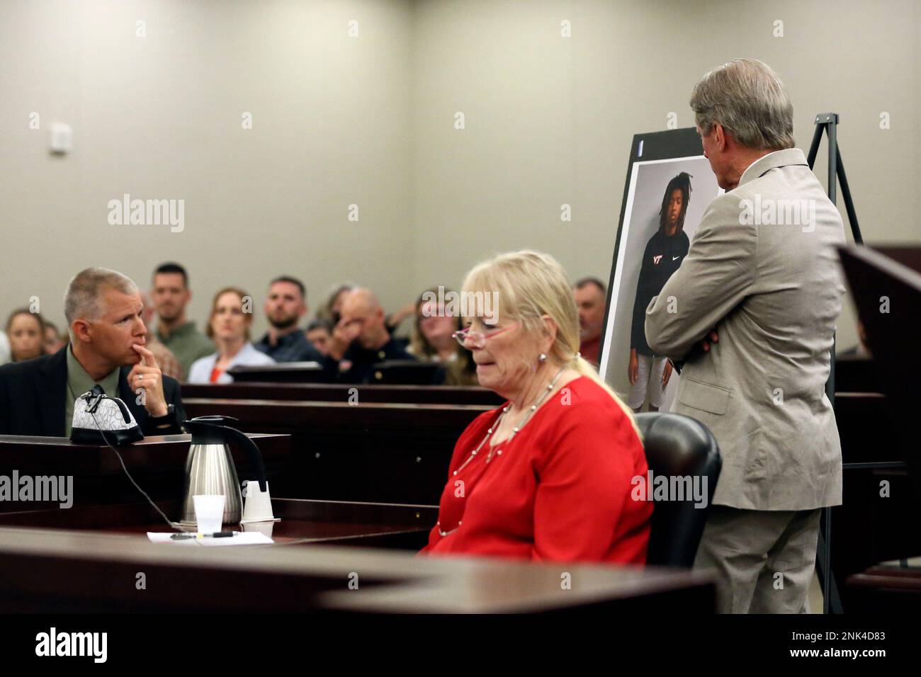 Blacksburg Police Detective Ryan Hite, left, is questioned by defense ...