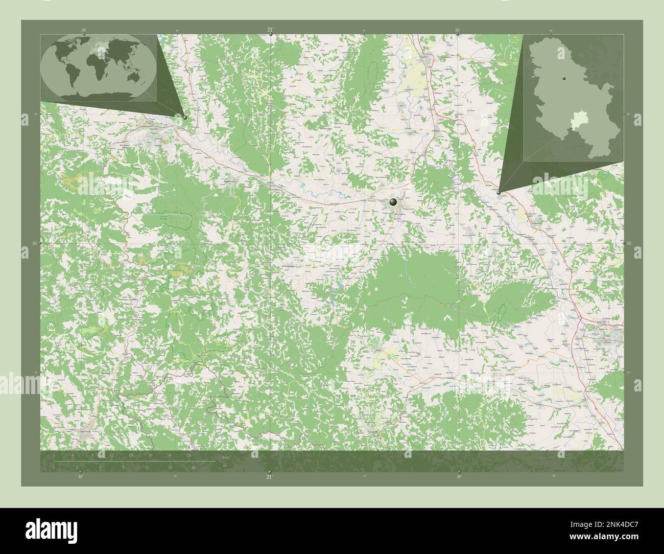 Rasinski, district of Serbia. Open Street Map. Corner auxiliary ...