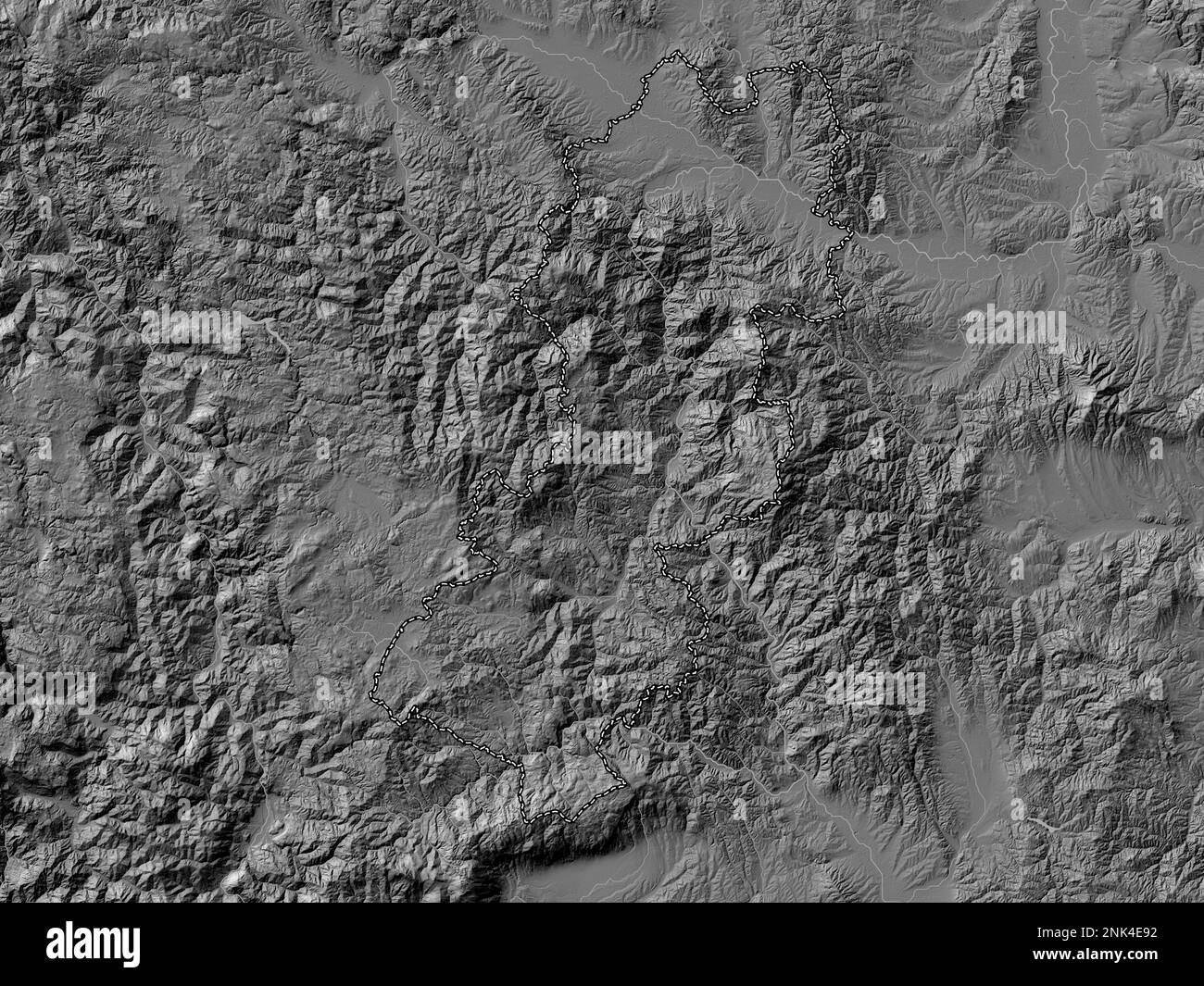 Raski, district of Serbia. Bilevel elevation map with lakes and rivers ...