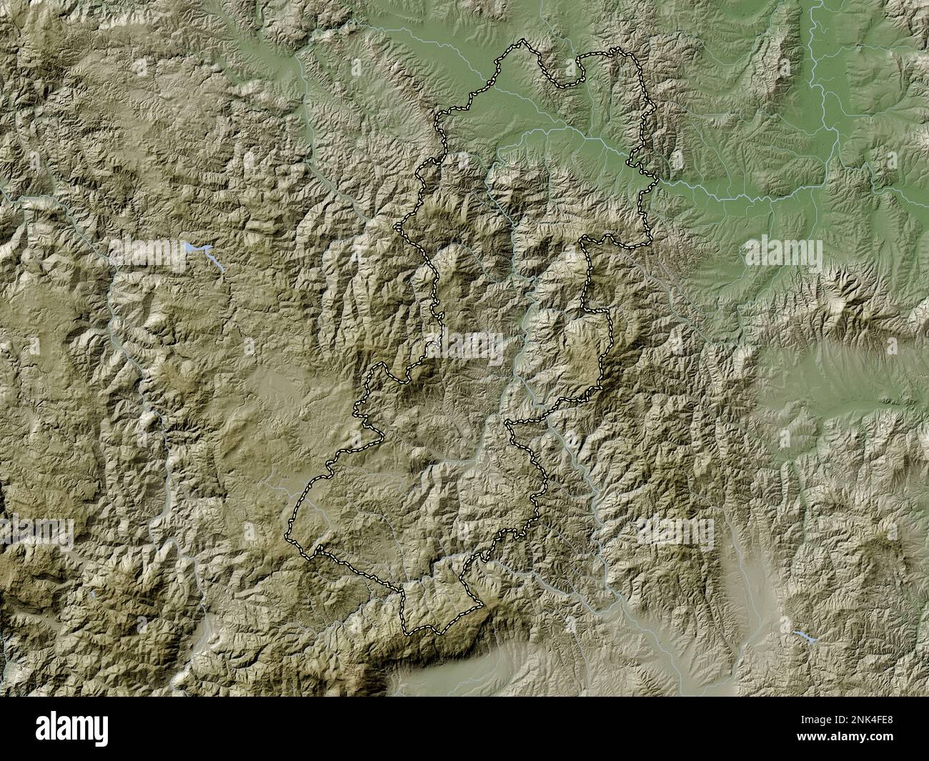 Raski, district of Serbia. Elevation map colored in wiki style with ...
