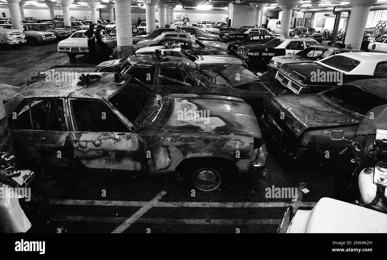 San Francisco police cars that were burned during the White Night Riots ...