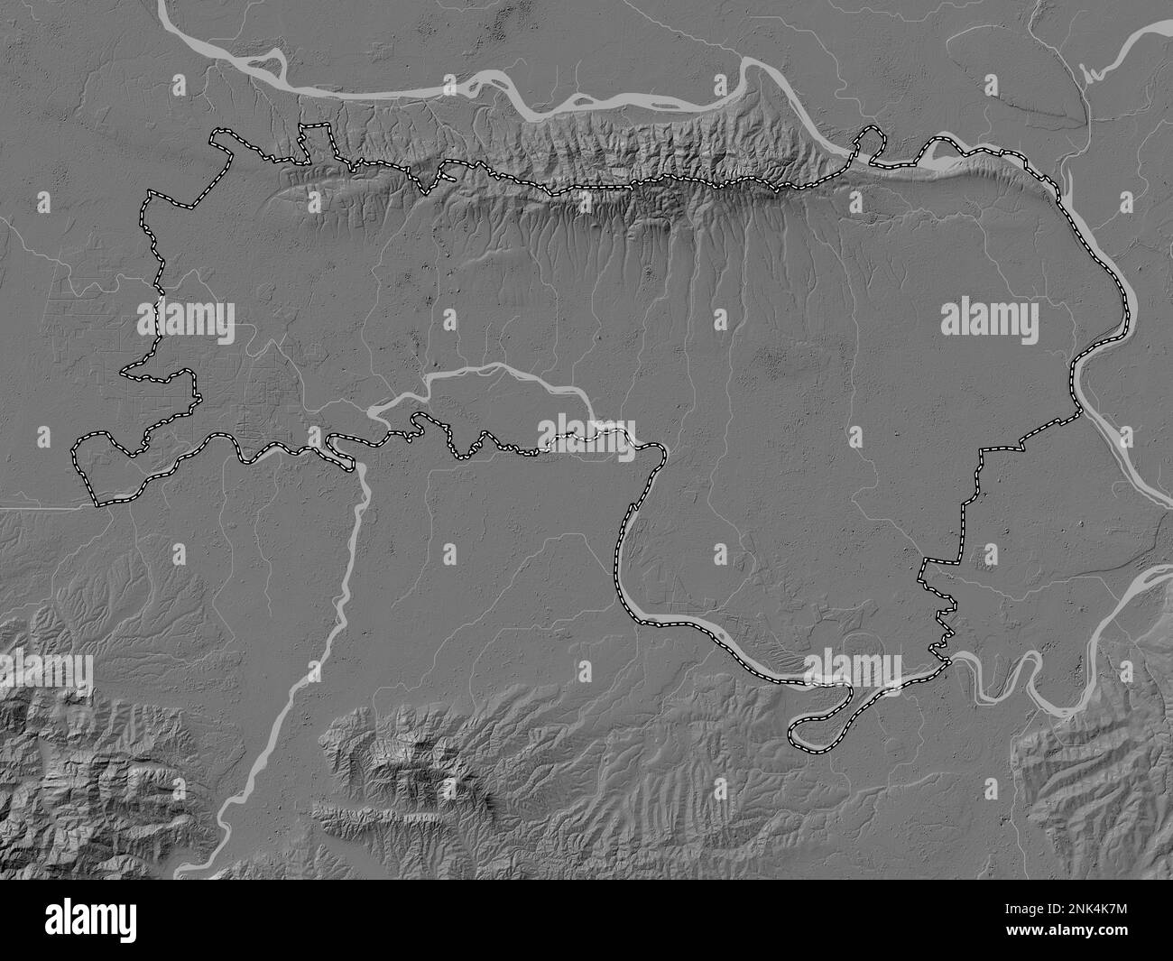 Sremski, district of Serbia. Bilevel elevation map with lakes and ...
