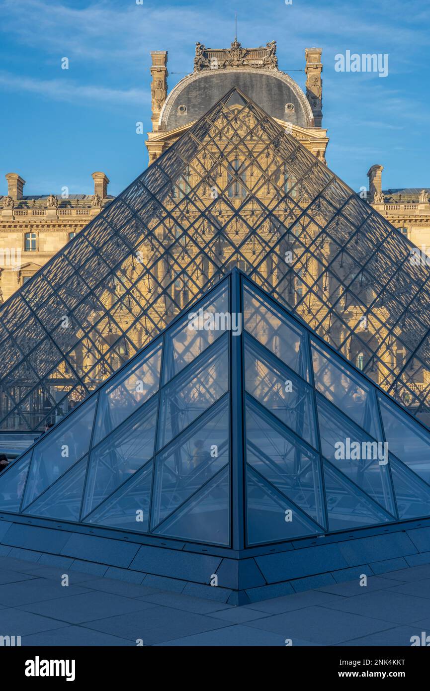 Paris, France - 02 21 2023: Panoramic view of Louvre pyramid and the ...