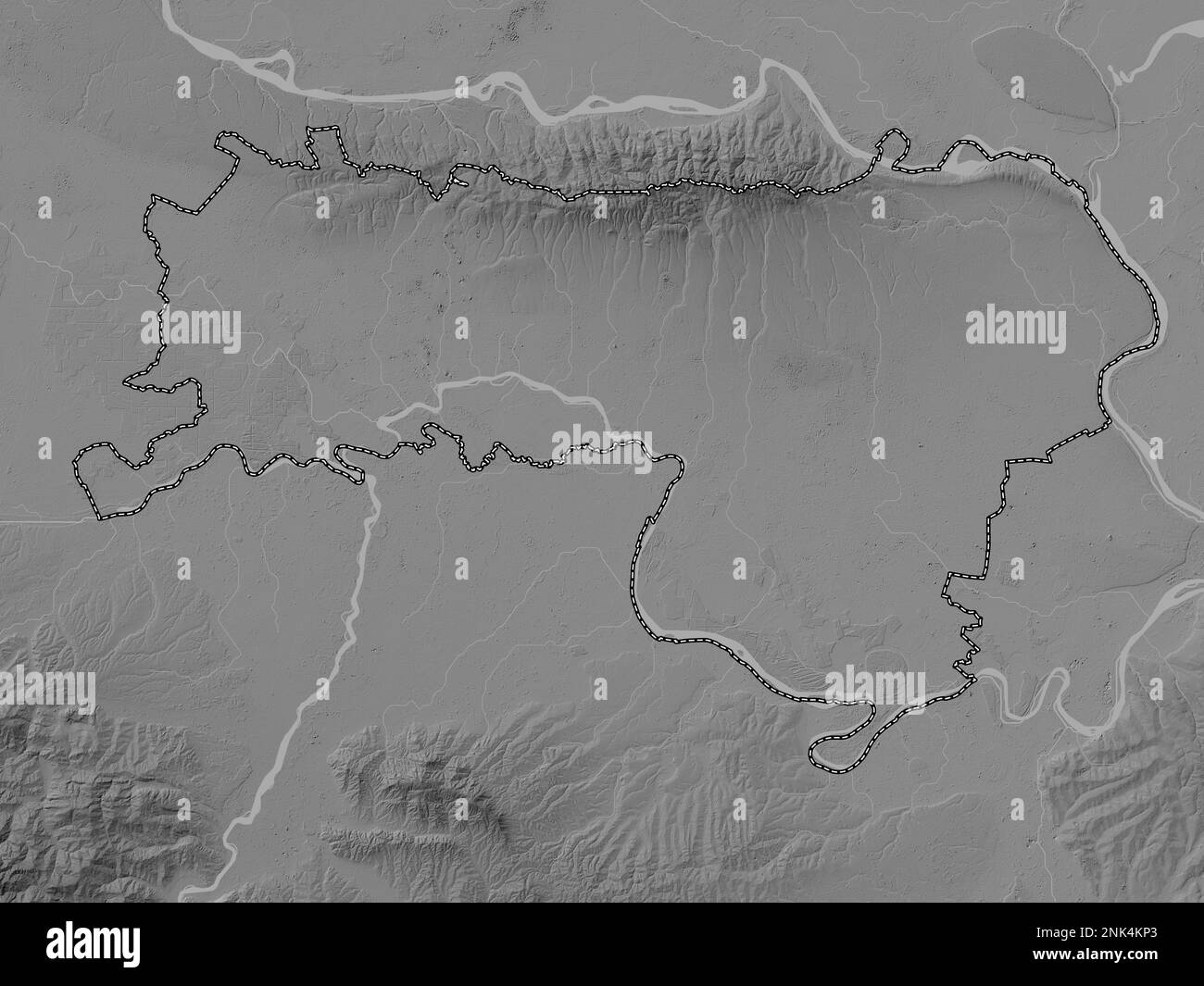 Sremski, district of Serbia. Grayscale elevation map with lakes and ...