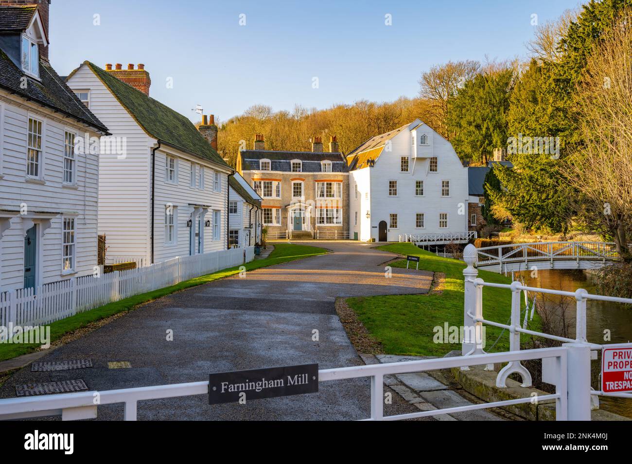 The old mill with new housing development on the Darent Farningham Kent ...