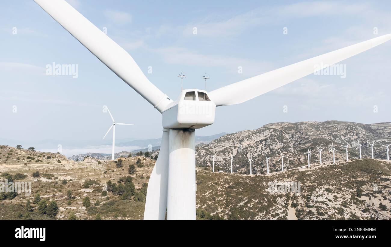 Wind turbine farm power generator in natural landscape for renewable ...