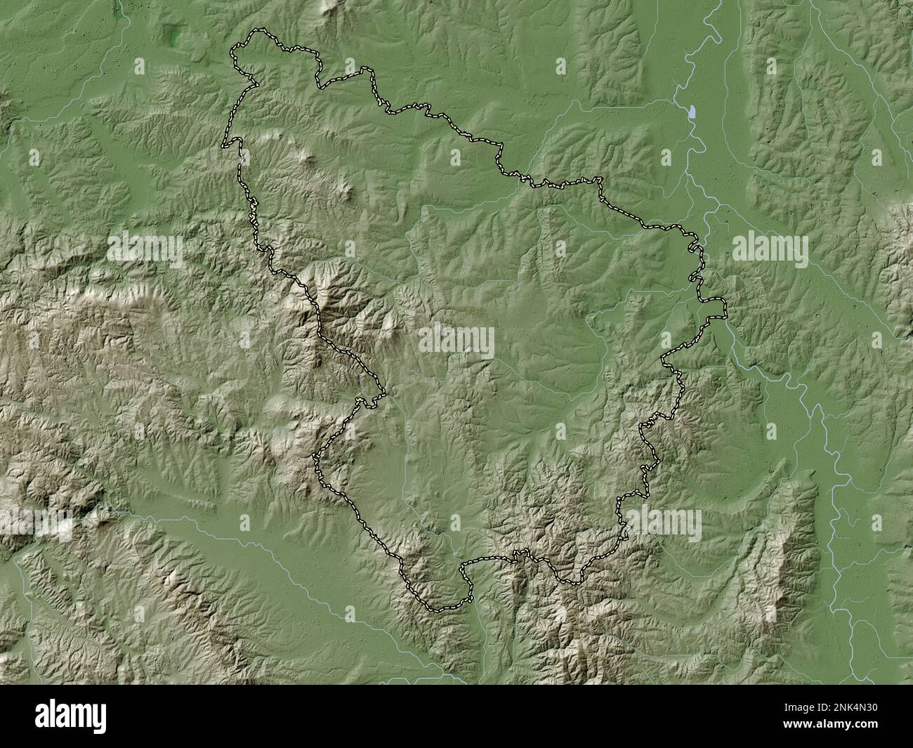 Sumadijski, district of Serbia. Elevation map colored in wiki style ...