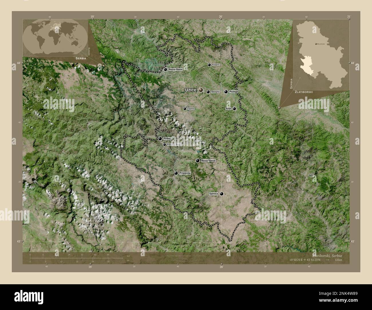 Zlatiborski, district of Serbia. High resolution satellite map ...